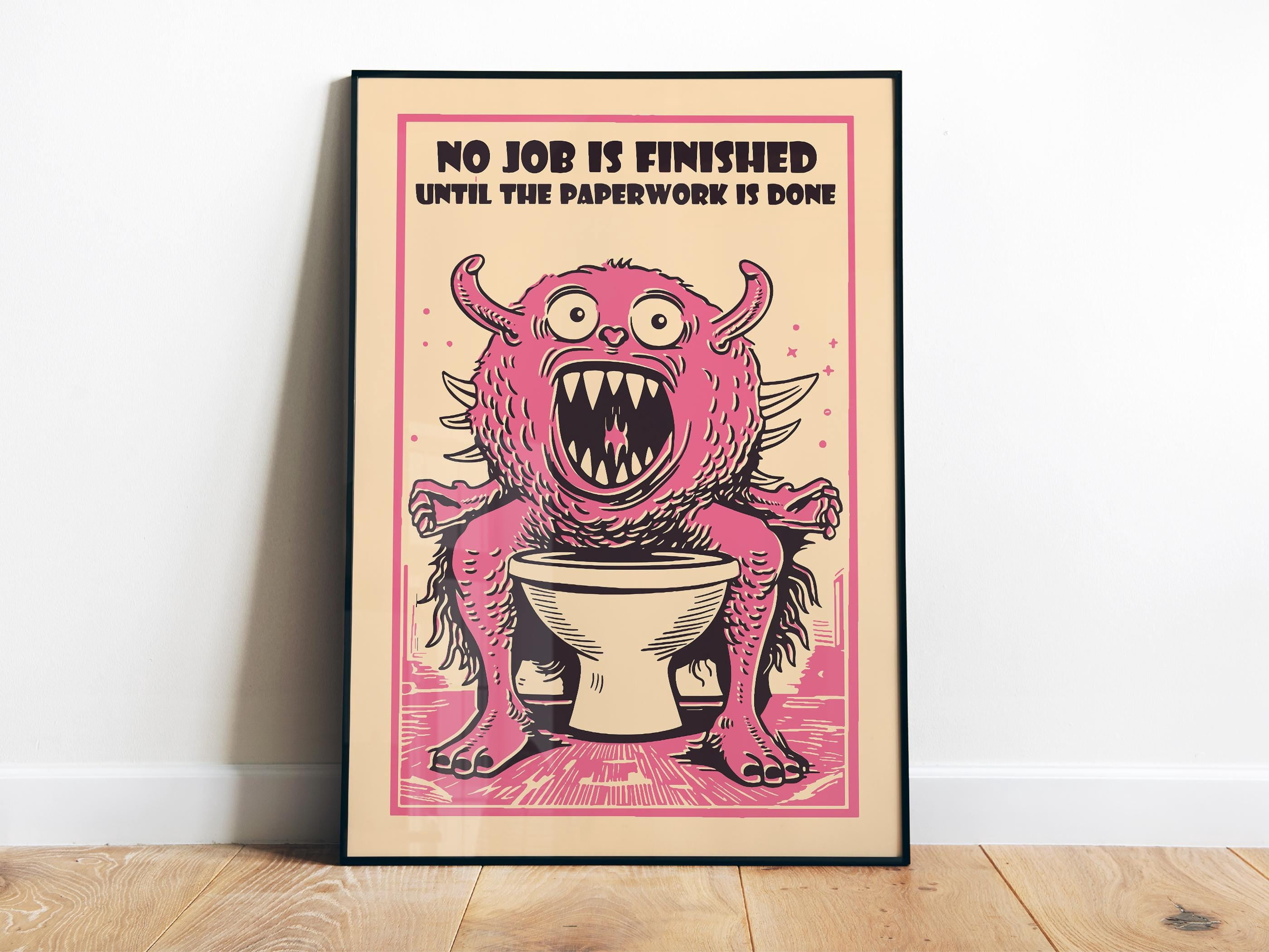 Art Print Printable Wc Room Decor Bathroom Wall Art Retro Print Monster ...