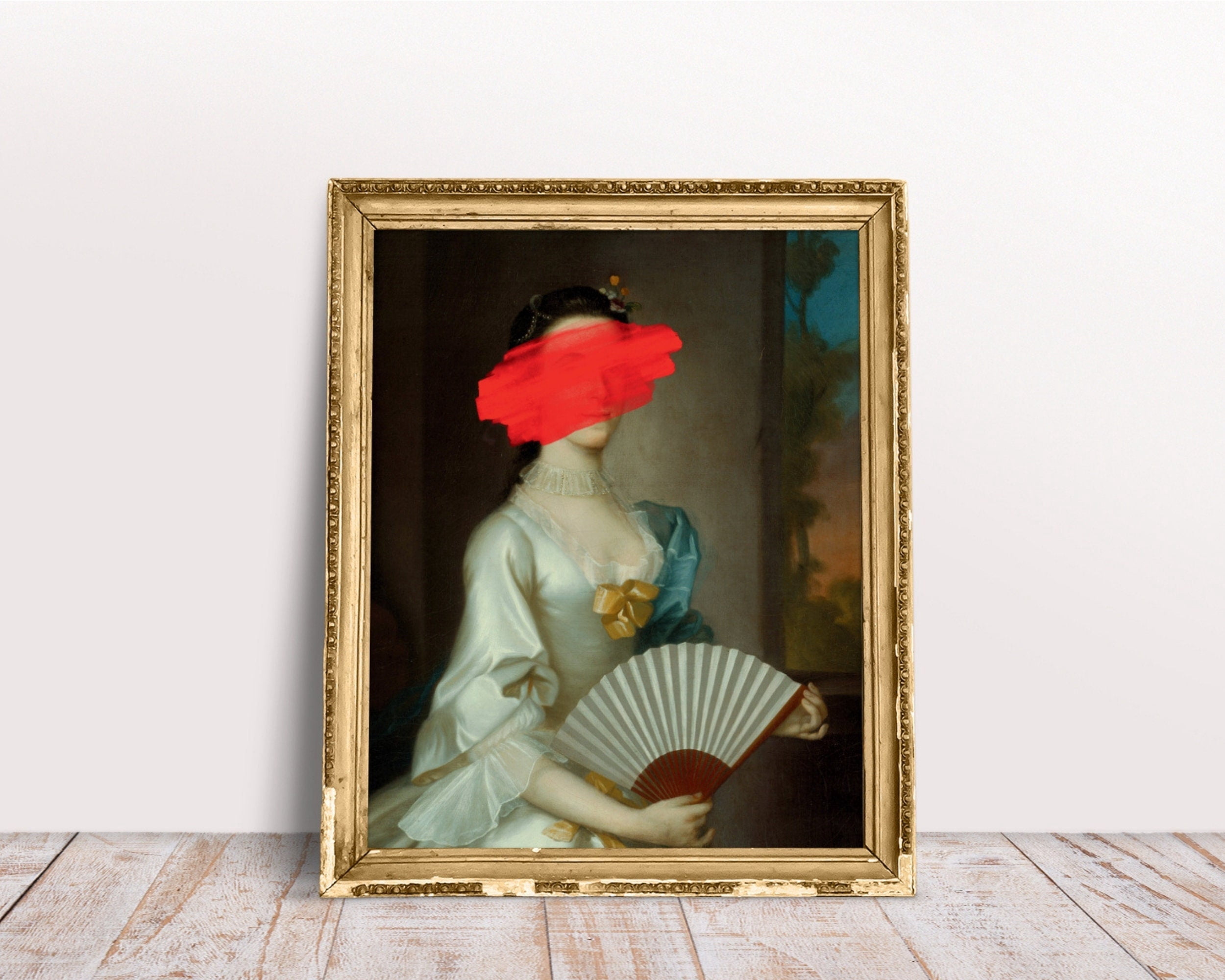 Art Print Renaissance Painting Vintage Portrait Woman Print Red Brush ...