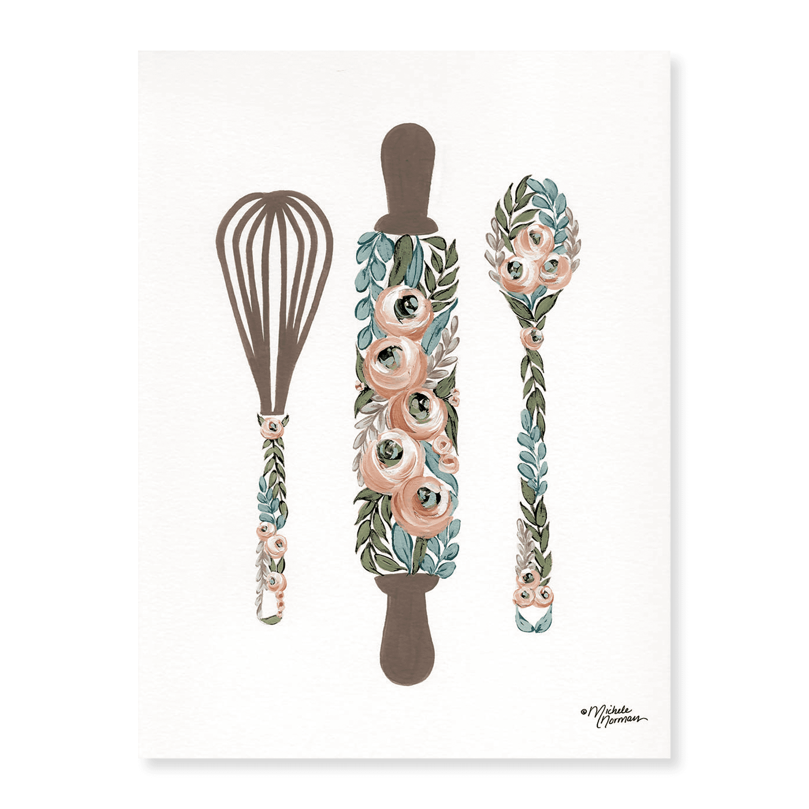 Art Print (Unframed), Floral Baking Tools by Michele Norman, 18" x 24 ...