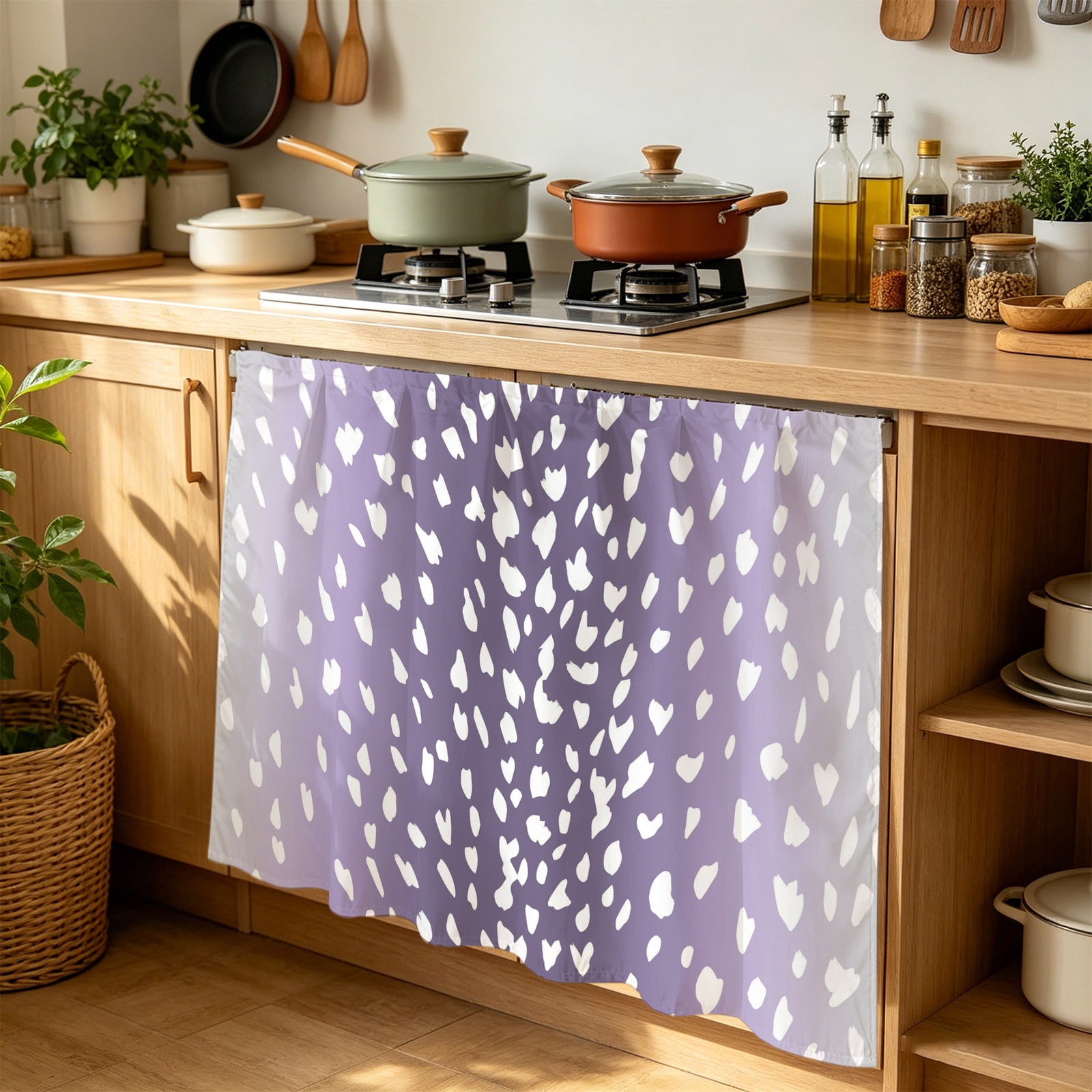 Art Purple Cabinet Curtains 35"Wx35"L, Vintage White Polka Dots ...