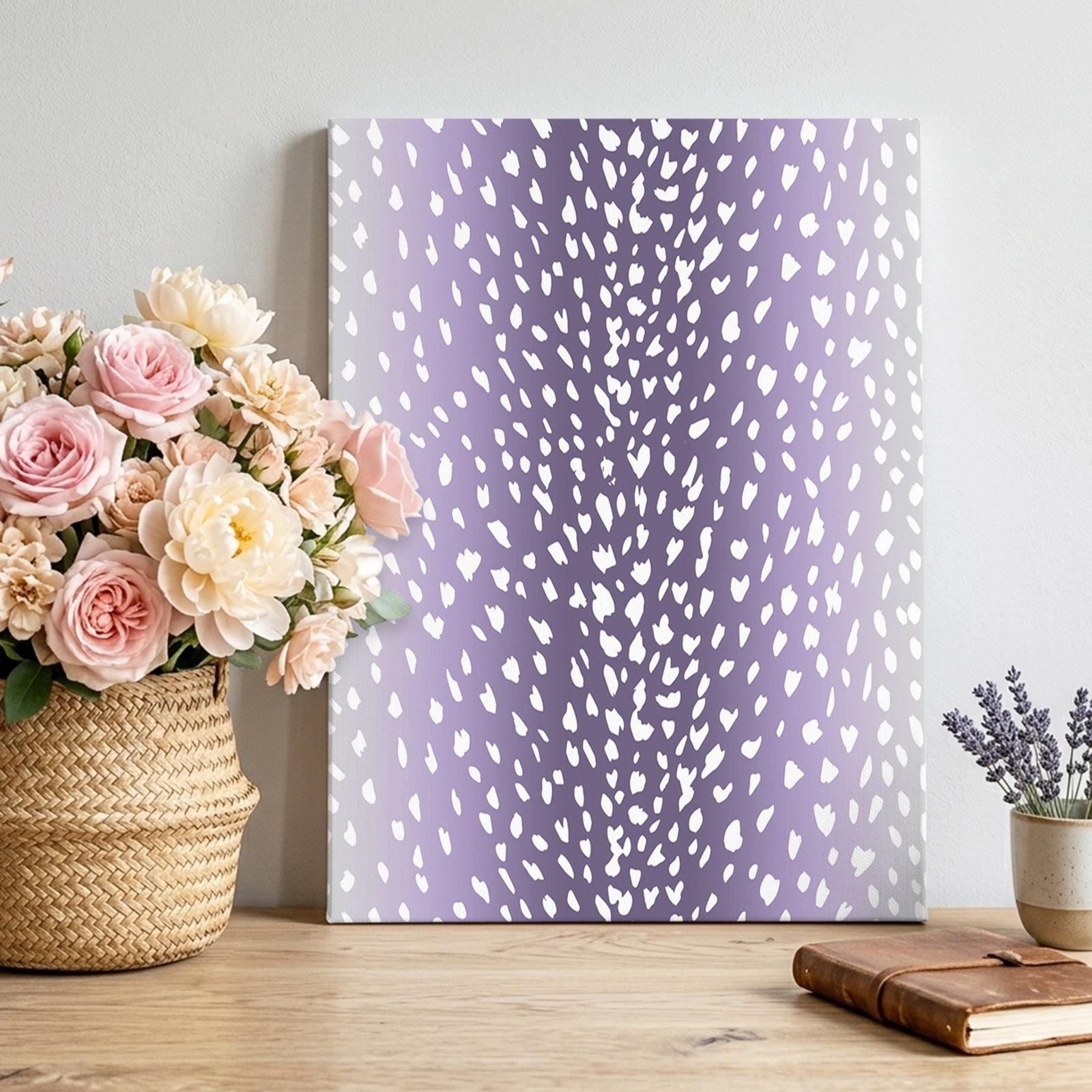 Art Purple Canvas Wall Art for Living Room, Vintage White Polka Dots ...