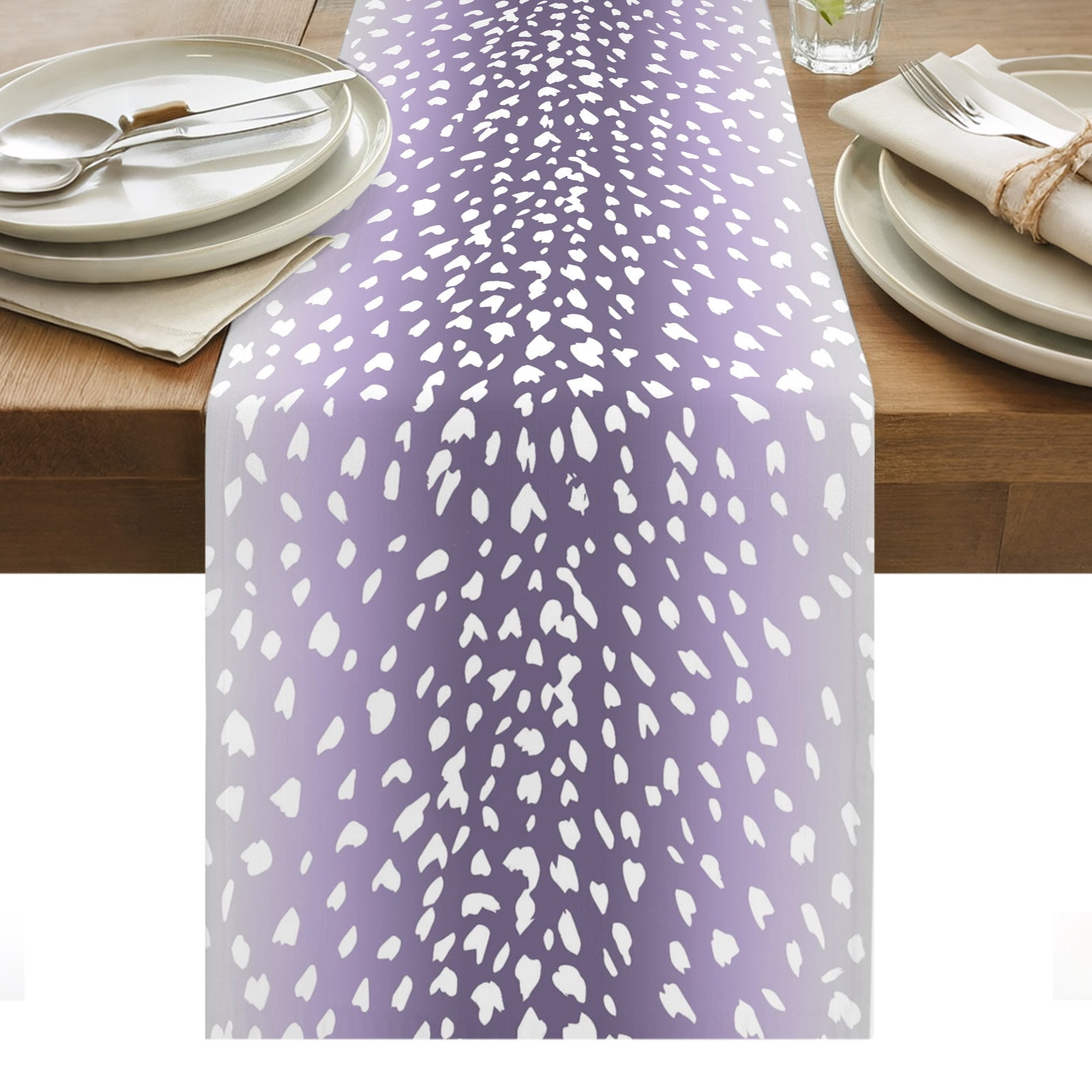 Art Purple Cotton Linen Table Runner Vintage White Polka Dots Lavender ...