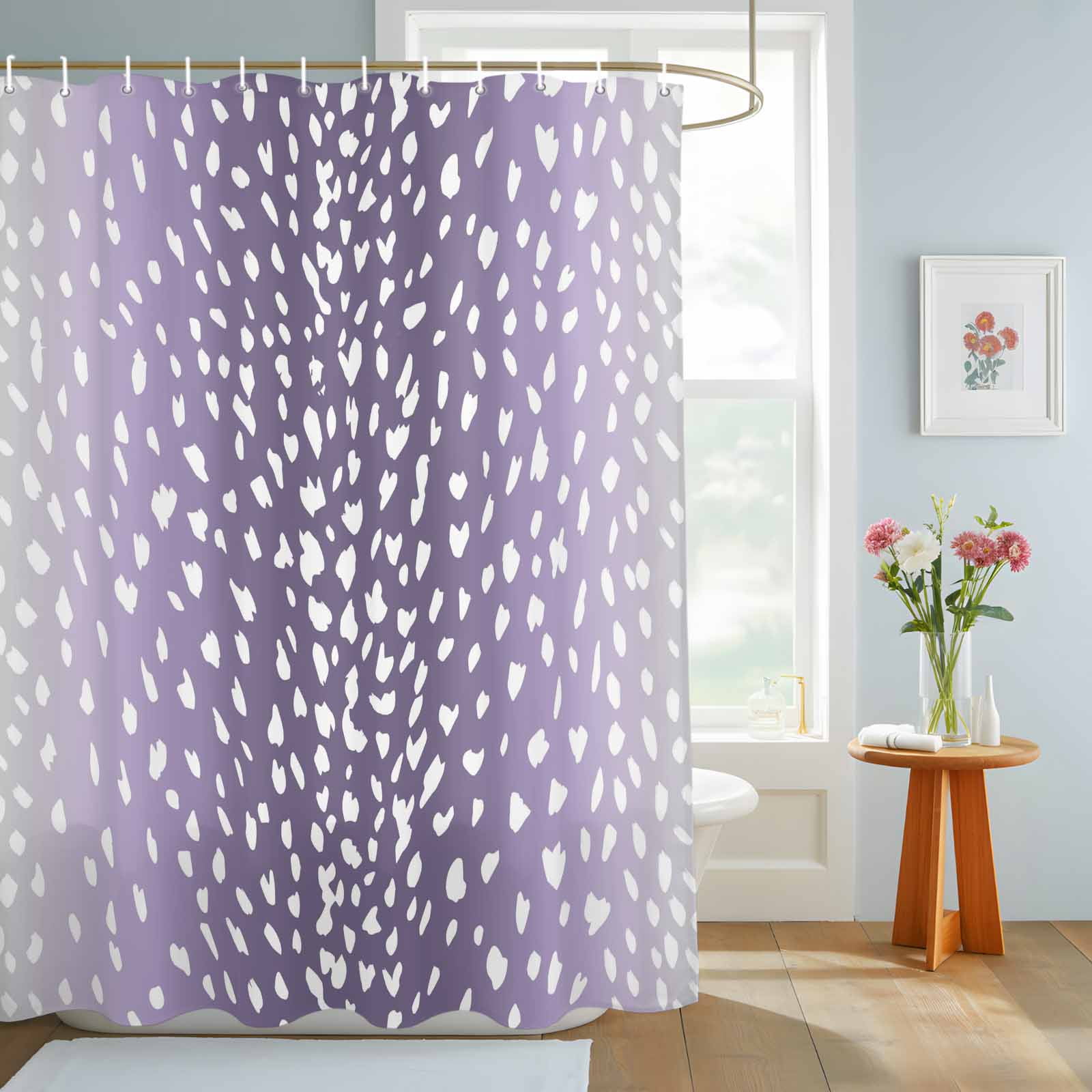 Art Purple Shower Curtain, Vintage White Polka Dots Lavender Purple ...