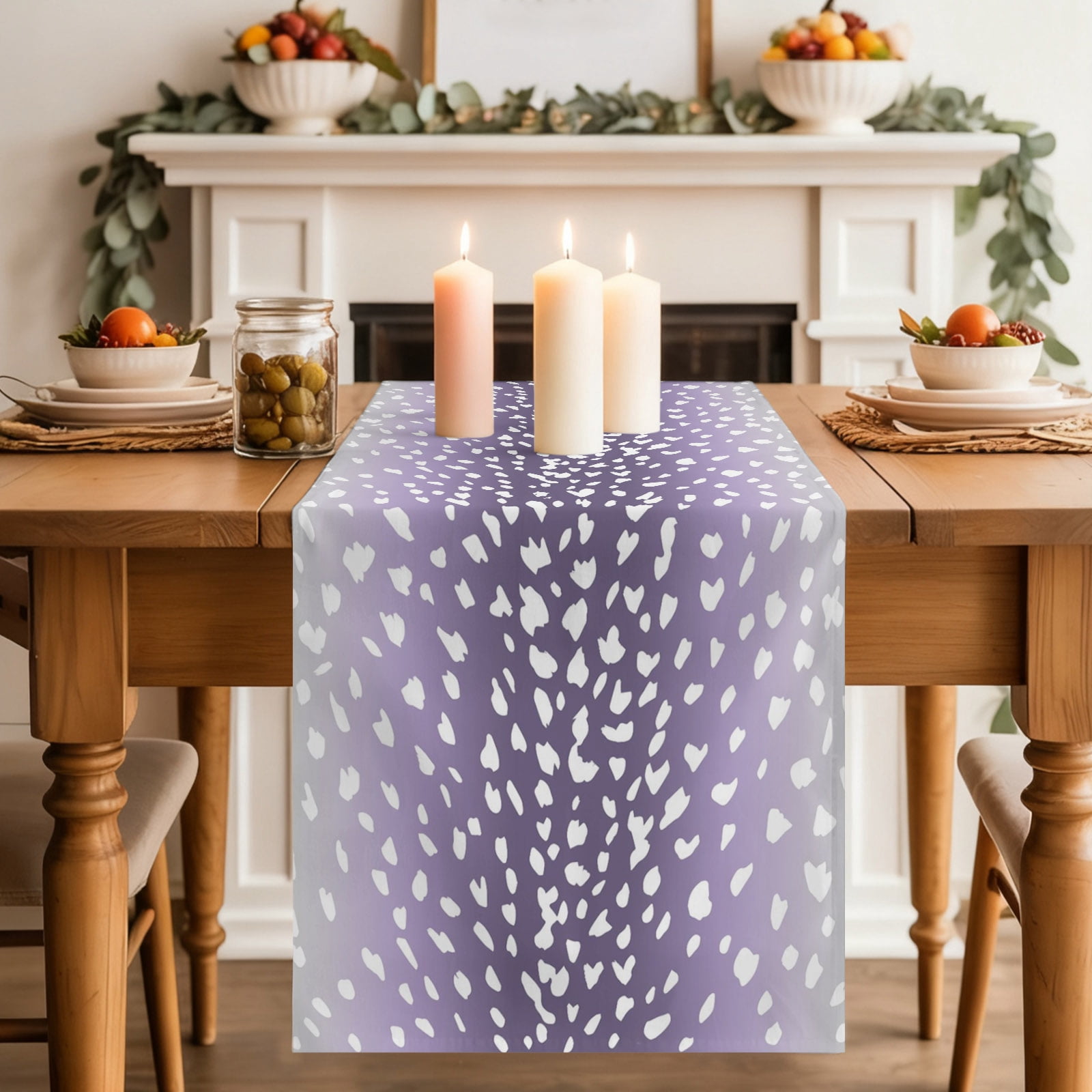 Art Purple Table Runner 13x120 Inch Vintage White Polka Dots Lavender ...