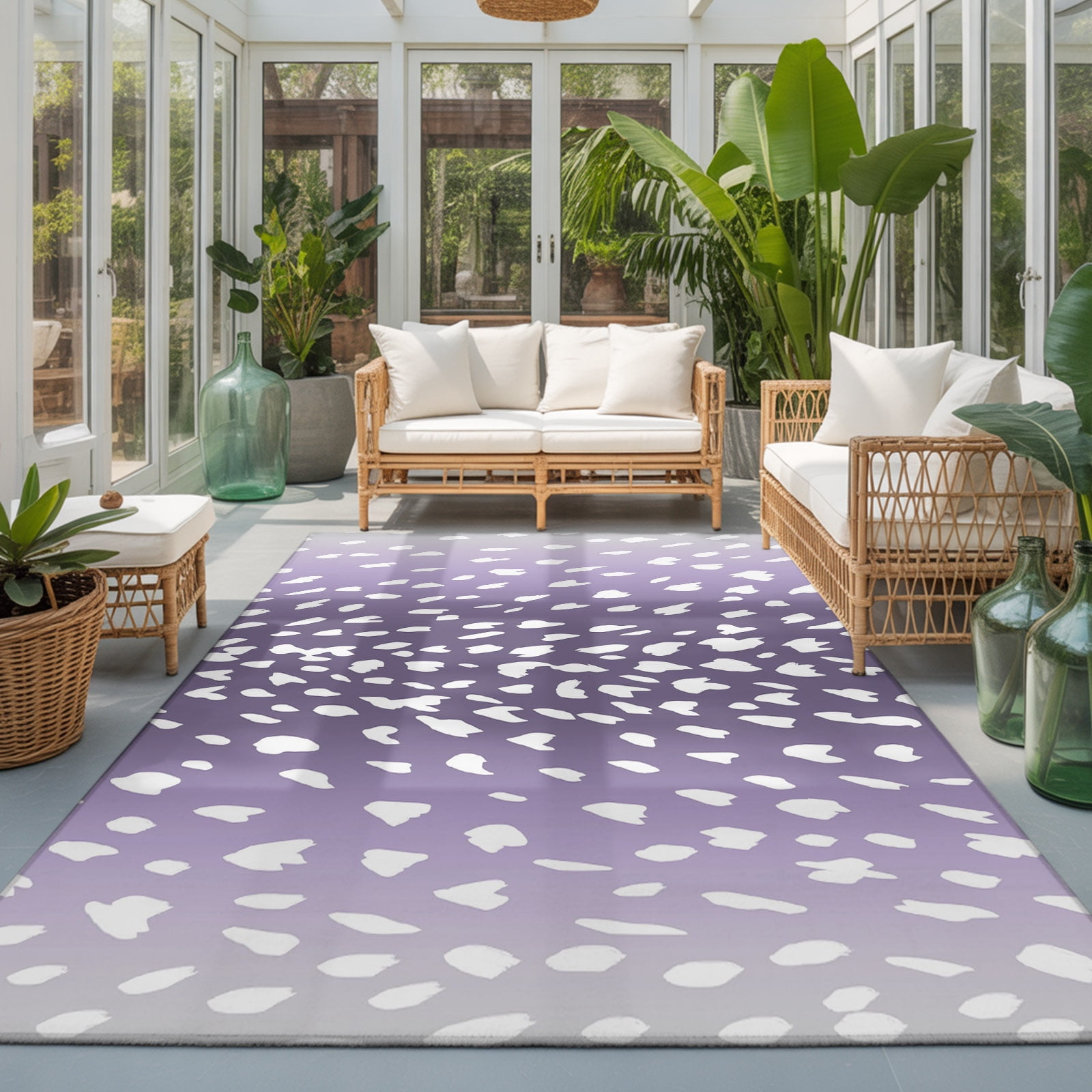 Art Purple Washable Living Room Rugs 5'x7', Vintage White Polka Dots ...