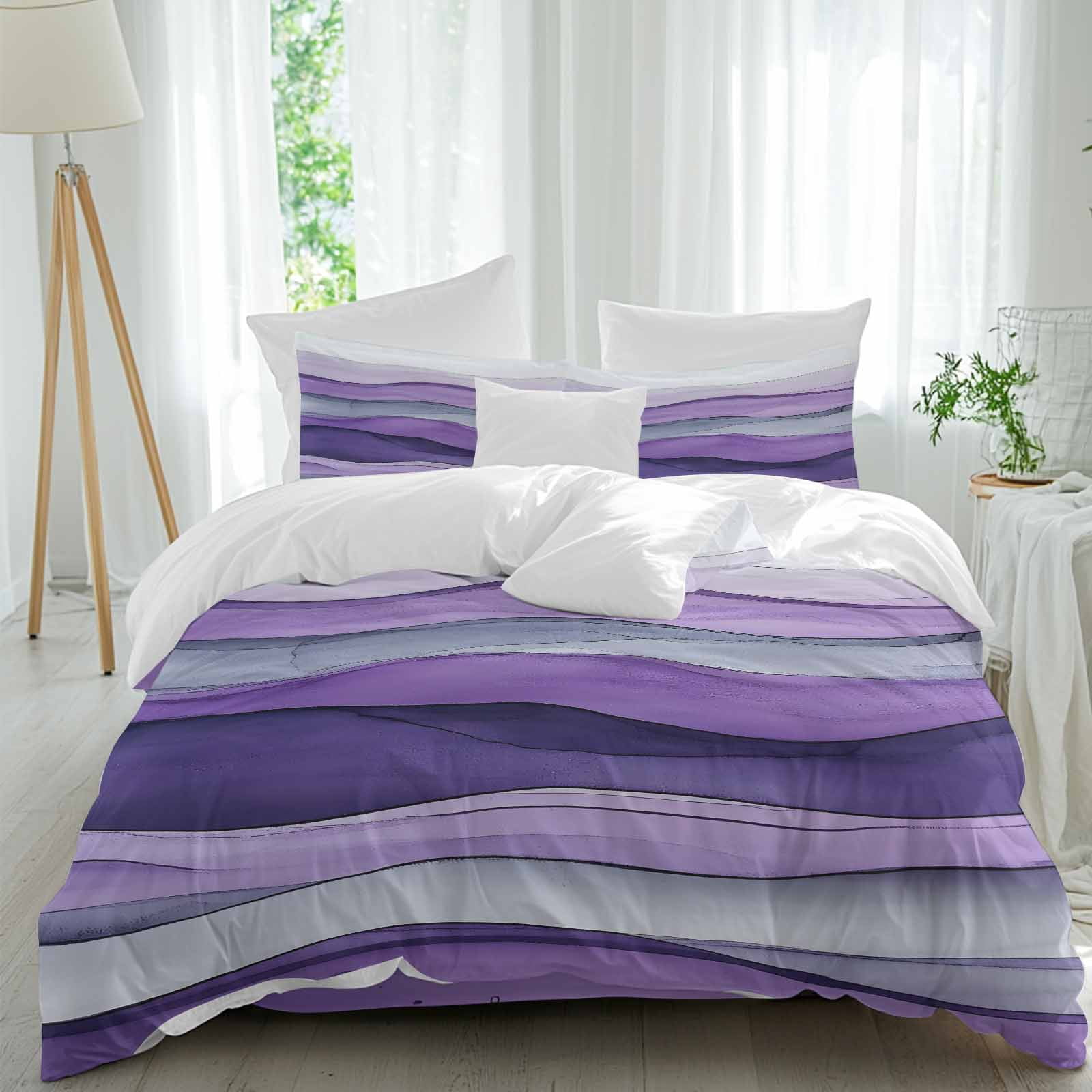 Art Purple Wave 4 Piece Duvet Cover Set Full Size Watercolor Abstract ...