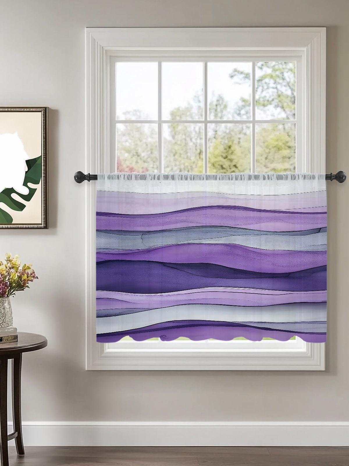 Art Purple Wave Sheer Curtains 45 Inch Long 1 Panel Watercolor Abstract ...