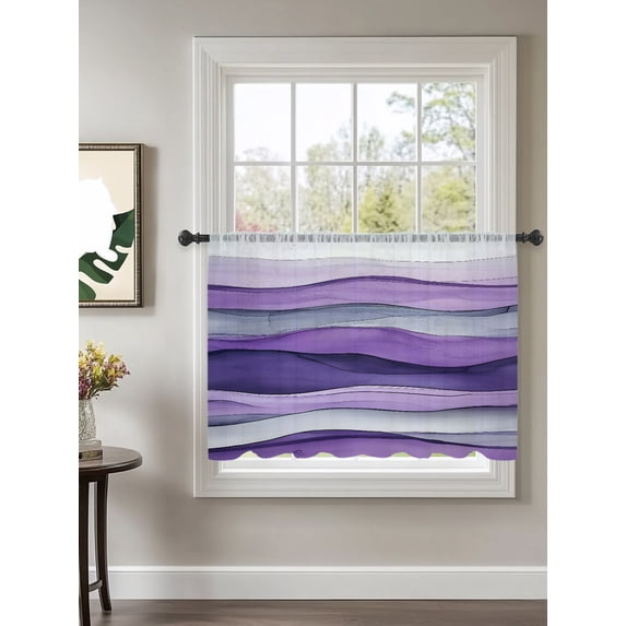 Art Purple Wave Sheer Curtains 45 Inch Long 1 Panel Watercolor Abstract ...