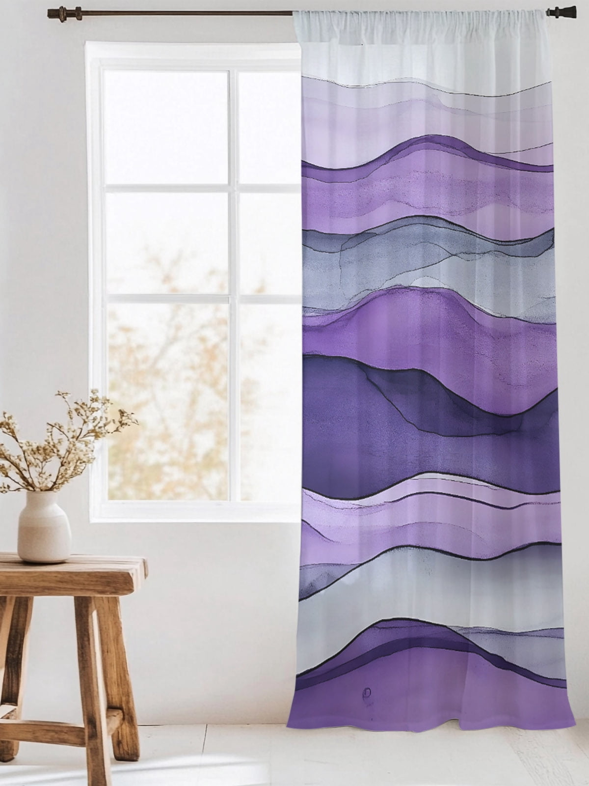 Art Purple Wave Sheer Curtains 84 Inch Long 1 Panel Watercolor Abstract ...