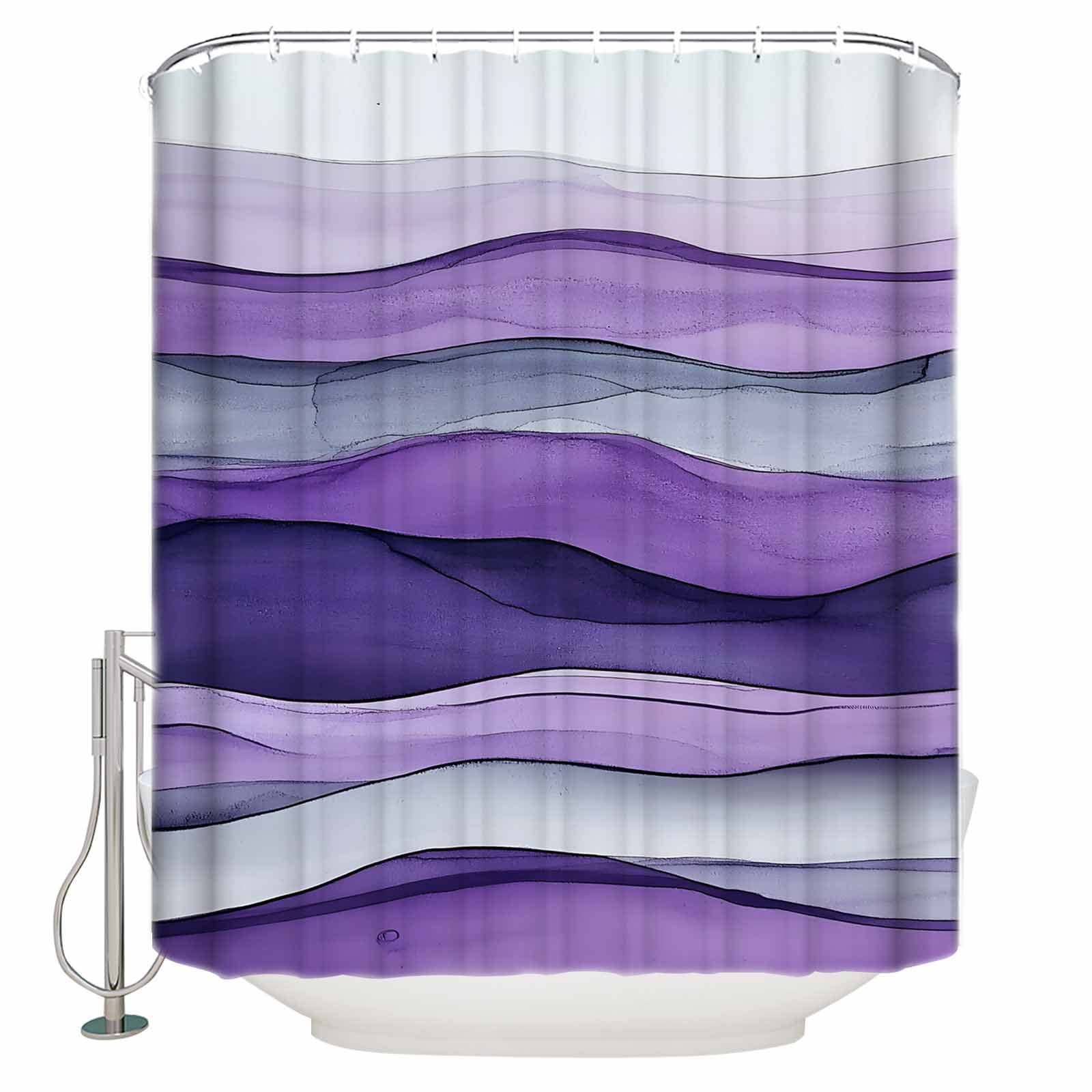 Art Purple Wave Shower Curtain, 60" x 72", Watercolor Abstract ...