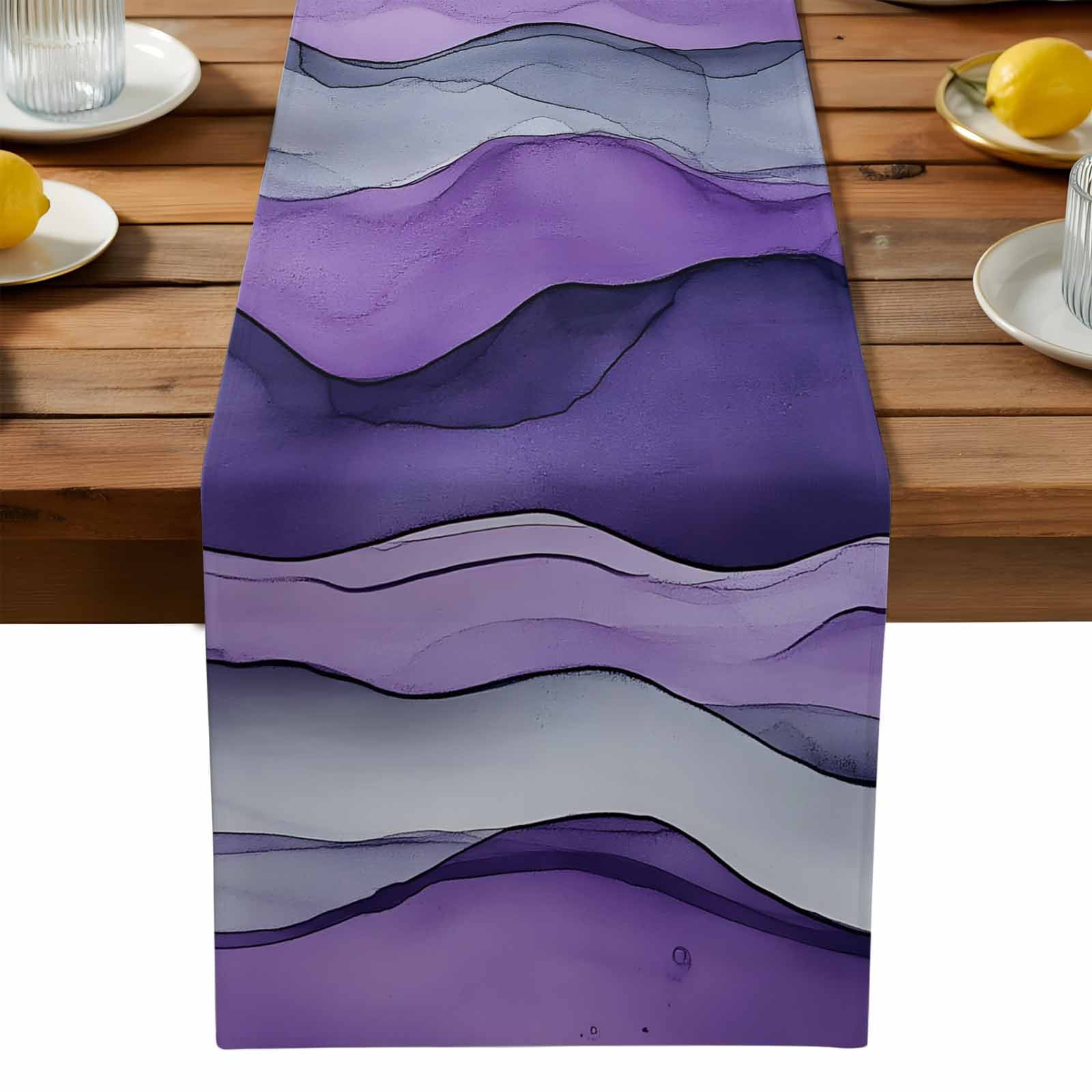 Art Purple Wave Table Runner, Watercolor Abstract Kitchen Table Runners ...
