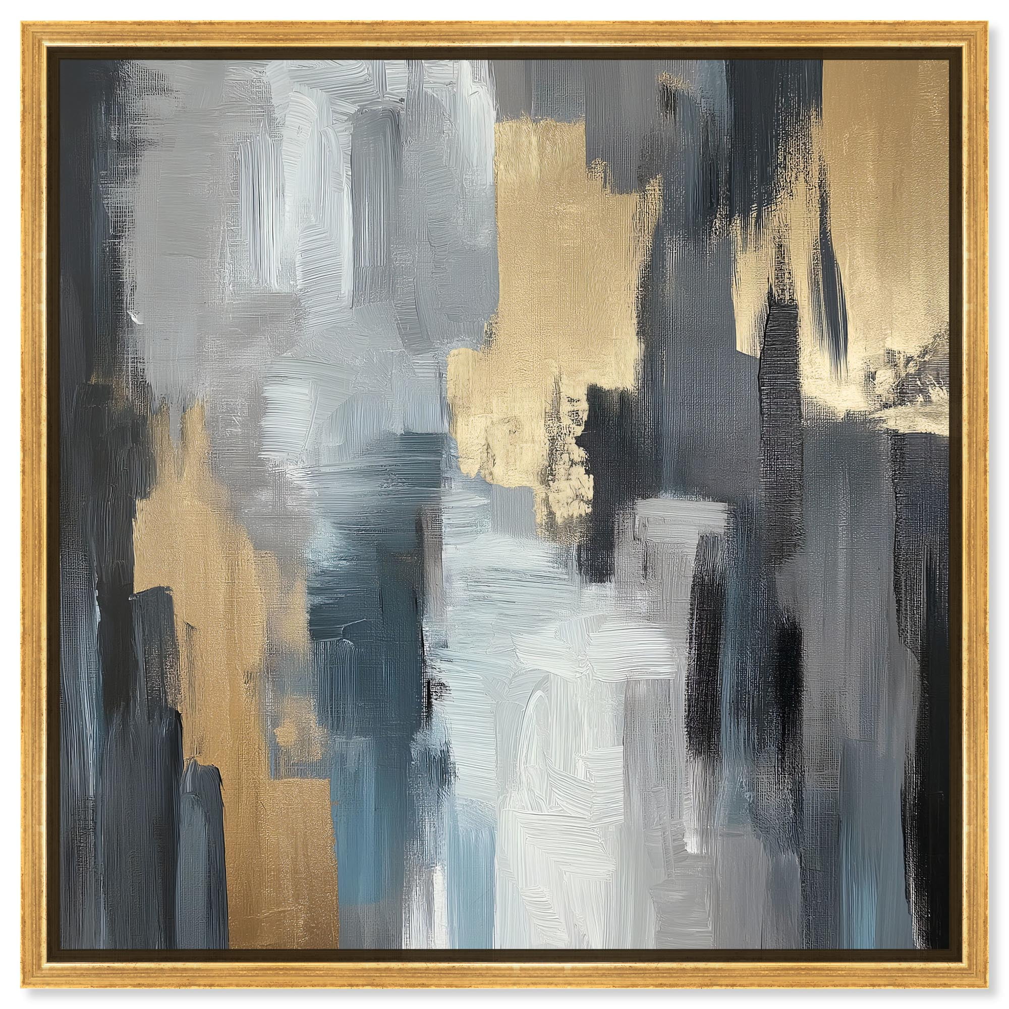 Art Remedy Abstract with Gold Canvas, 40" x 40", Gold Frame, Concrete ...