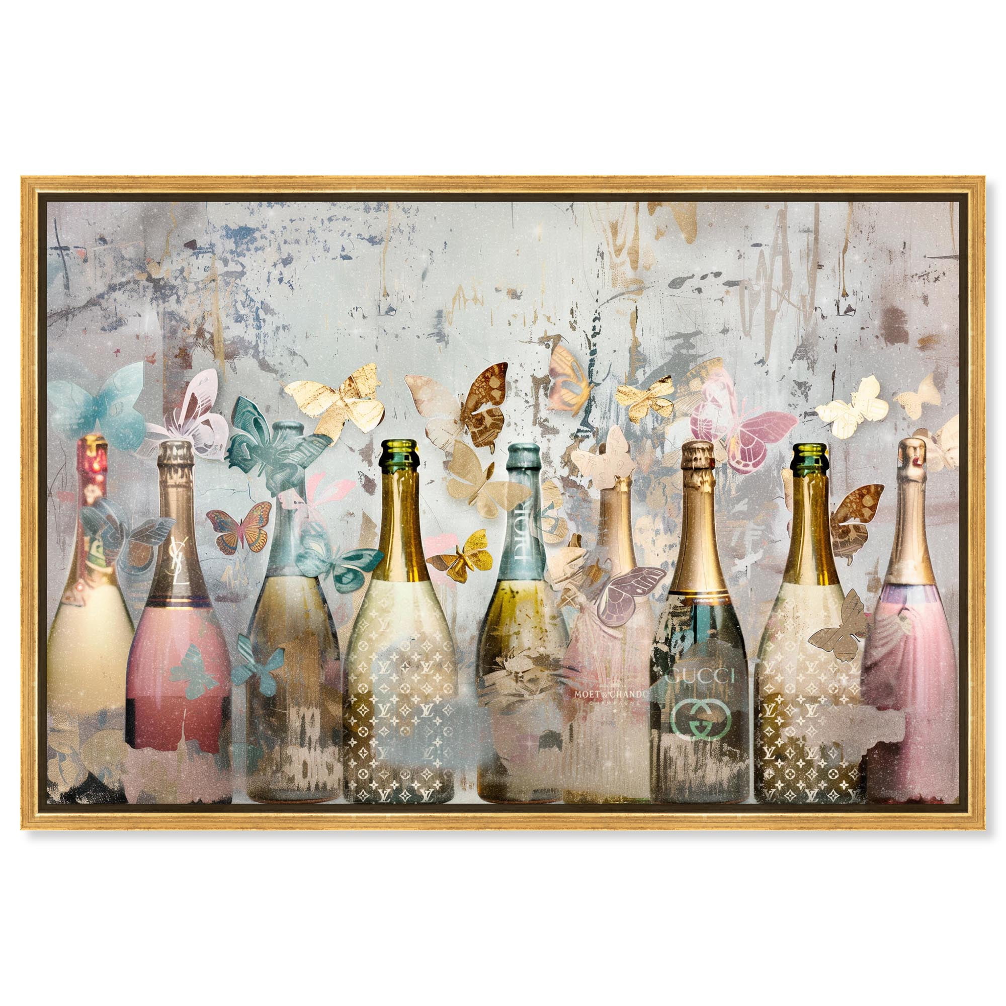 Art Remedy Barcart Art Canvas, 15" x 10", Gold Frame, Vintage Collage ...