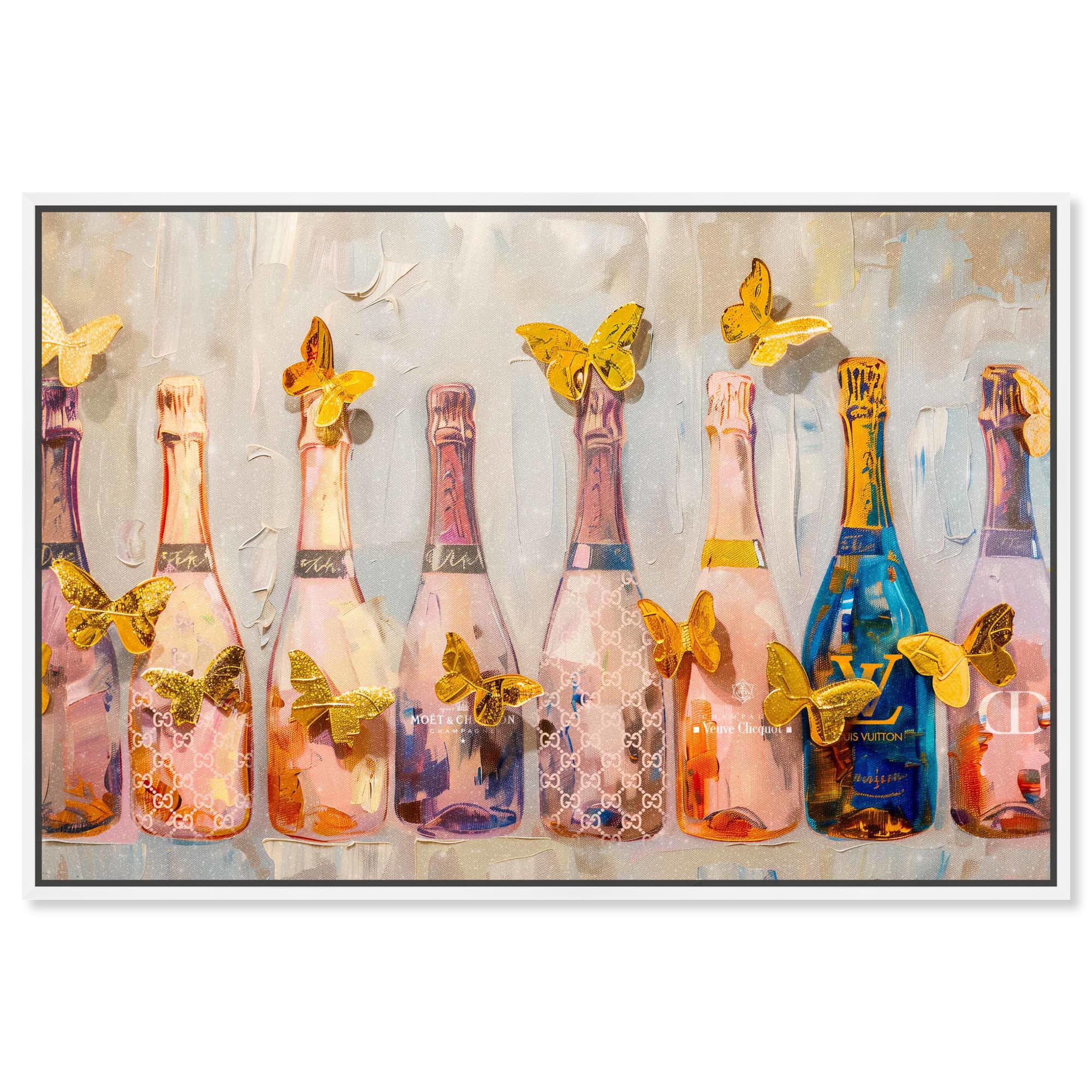 Art Remedy Barcart Art Canvas, 45" x 30", White Frame, Pastel Golden ...