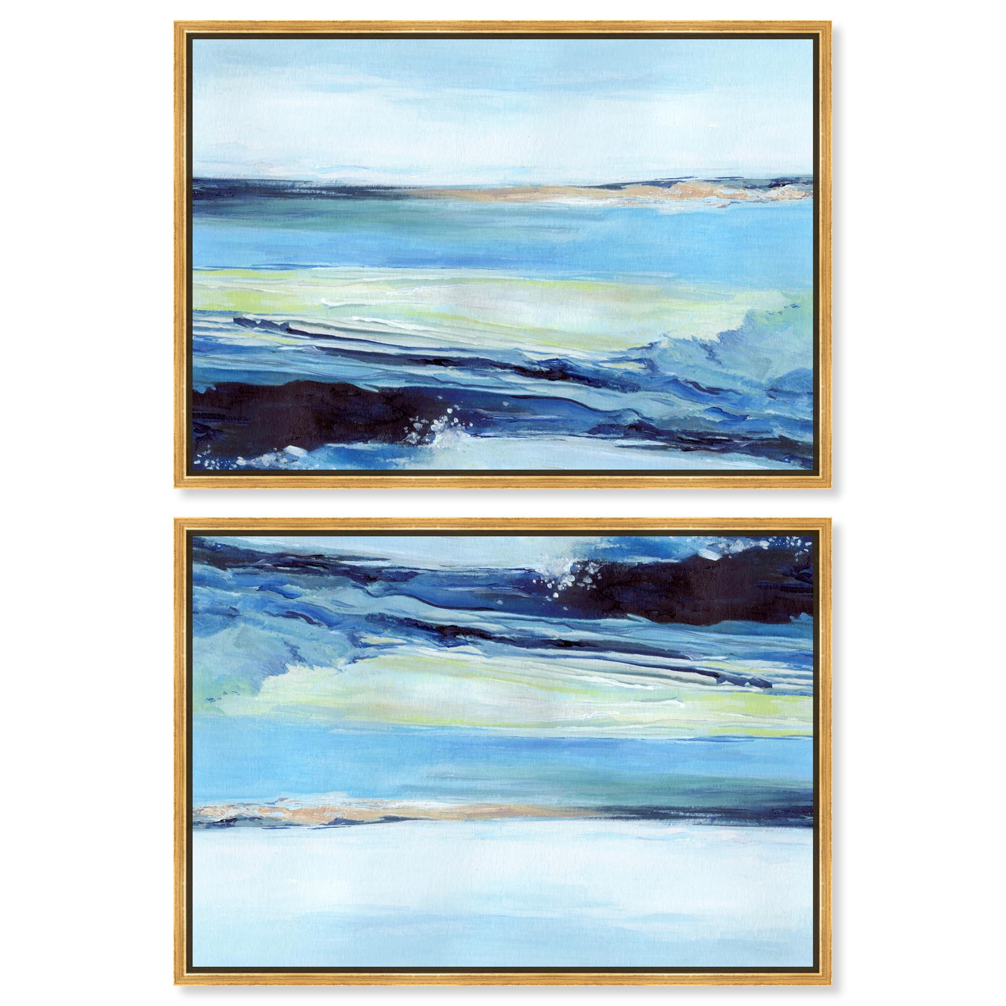 Art Remedy Bright Blue Art Canvas, 30" x 20", Gold Frame, Blue Lagoon ...