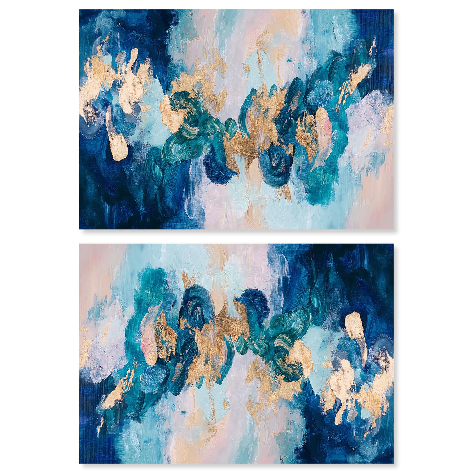 Art Remedy Bright Blue Art Canvas, 36" x 24", Gallery Wrapped, Golden and Aqua Land Set ...