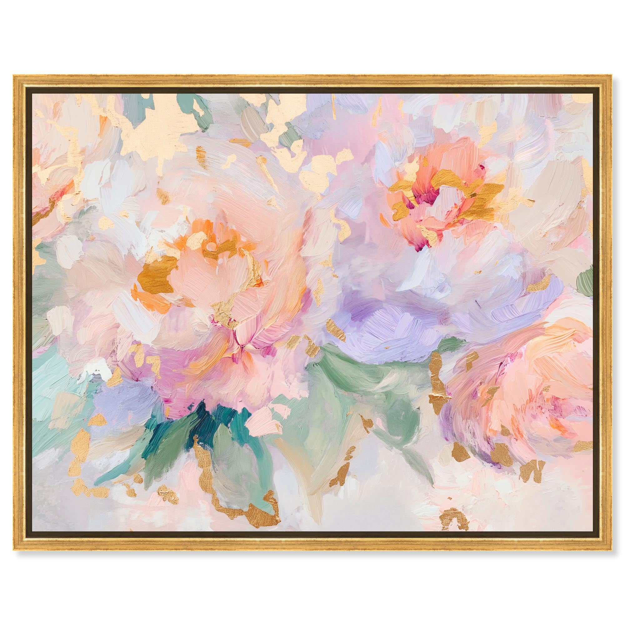 Art Remedy Bright Floral Abstract Canvas, 45" x 36", Gold Frame, Peach ...