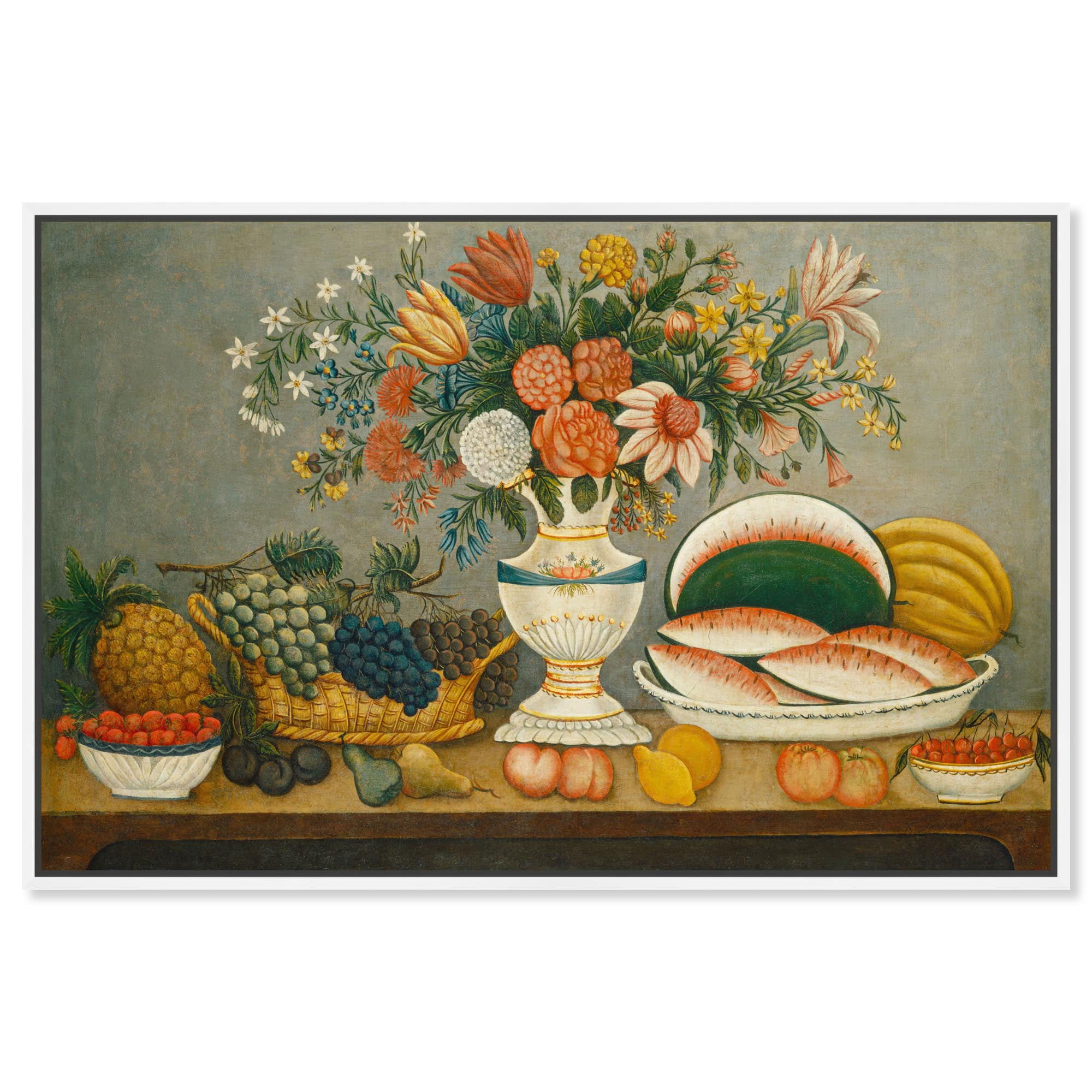 Art Remedy Classic Still Life Canvas, 45" x 30", White Frame, Fruit and ...