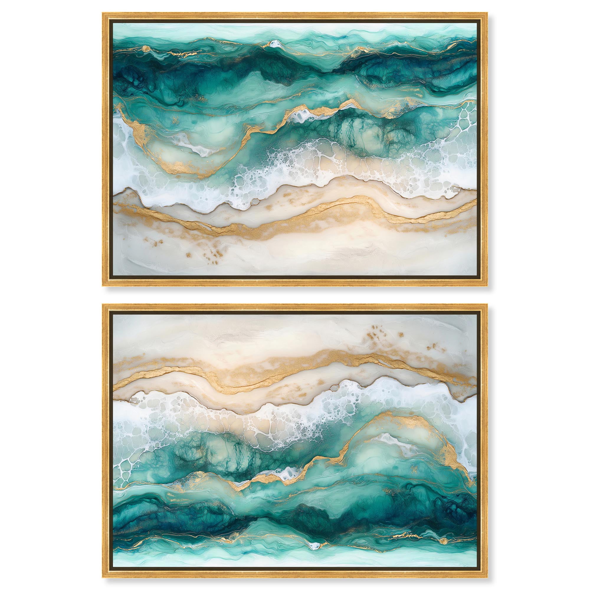 Art Remedy Coastal Abstracts Canvas, 45" x 30", Gold Frame, Gold ...