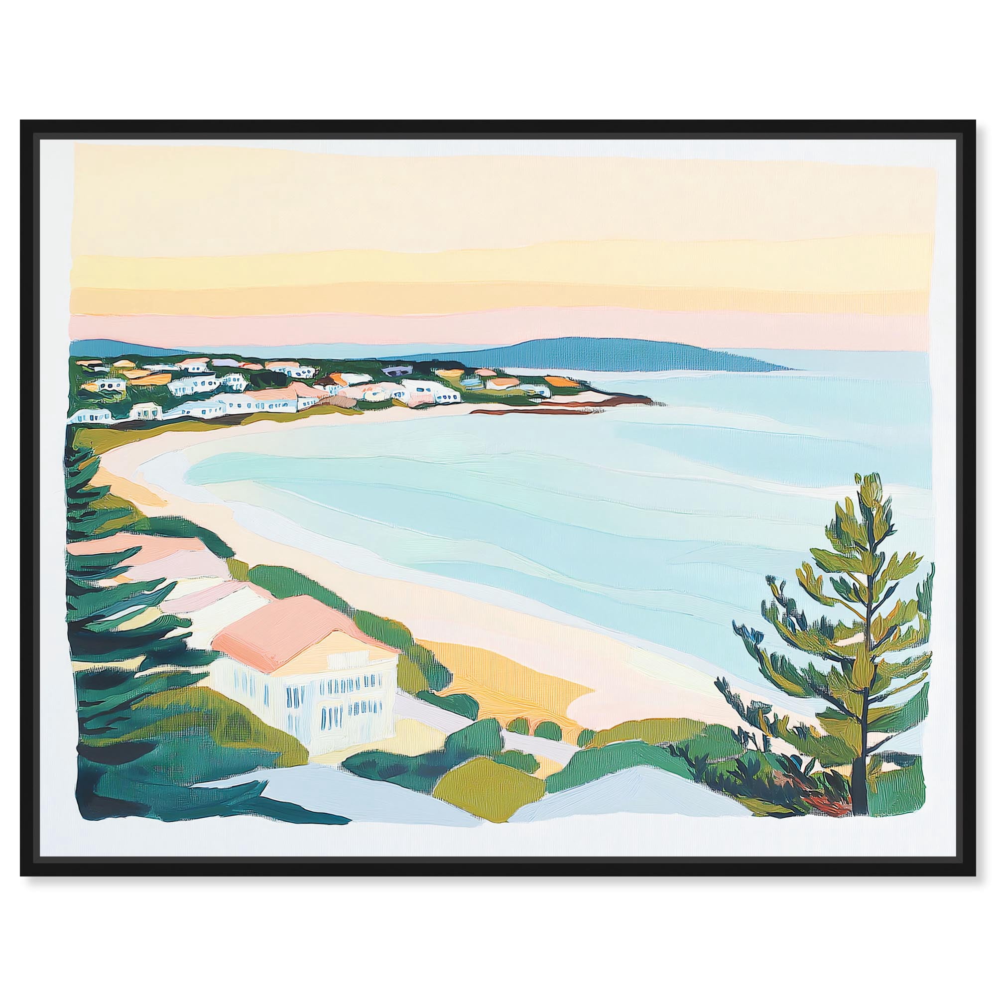 Art Remedy Coastal Illustration Canvas, 24" x 20", Black Frame, Seaside ...