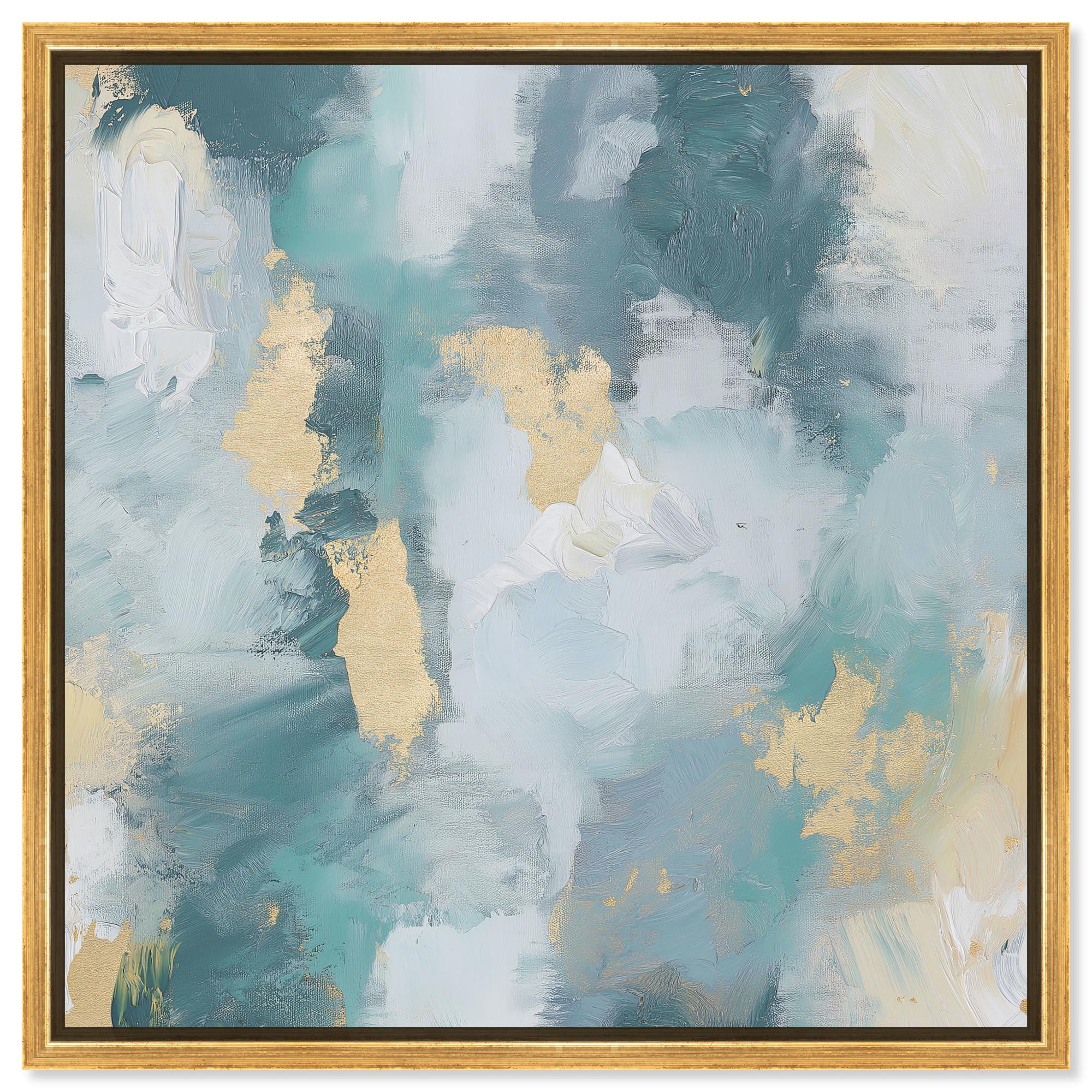 Misty Morning I Canvas Teal Abstracts by Art Remedy, Gold Frame, 24 x ...