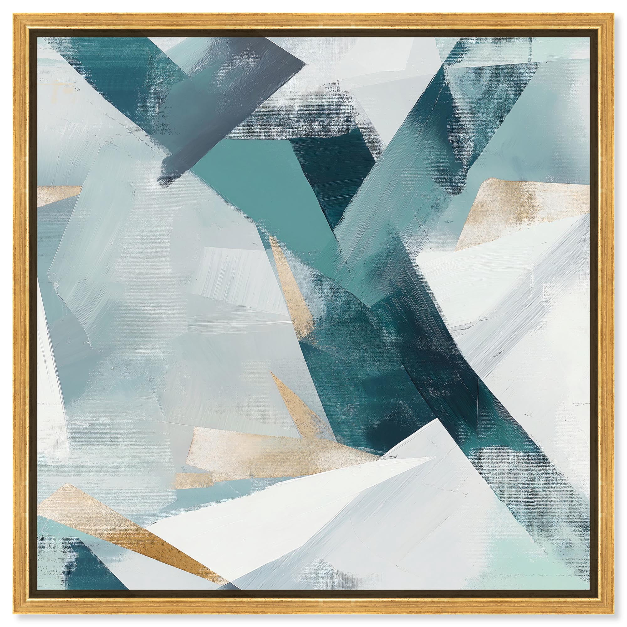 Cerulean Shard Canvas Teal Abstracts by Art Remedy, Gold Frame, 30 x 30 ...