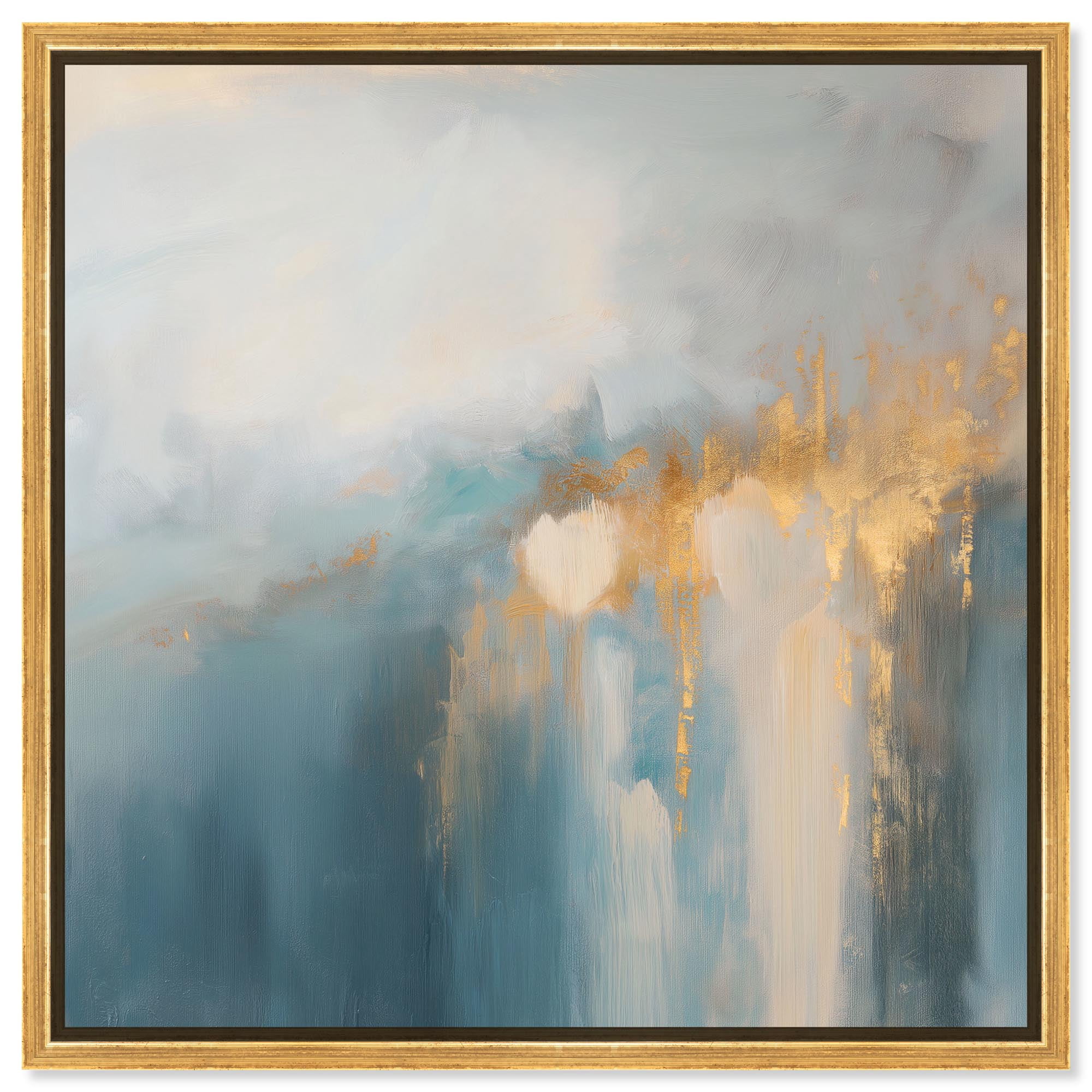 Art Remedy Faded Blue Abstract Canvas, 40" x 40", Gold Frame, Glimpse ...