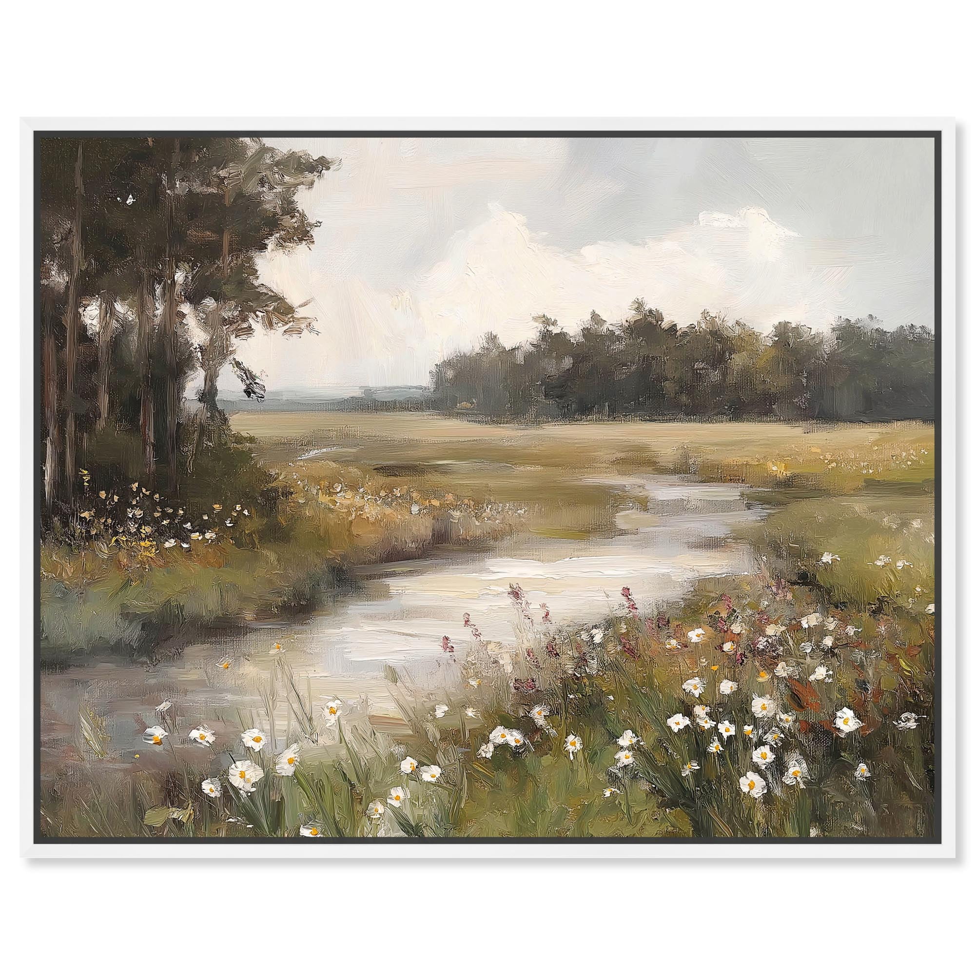 Art Remedy Farmhouse Landscape Canvas, 45" x 36", White Frame, Trees ...