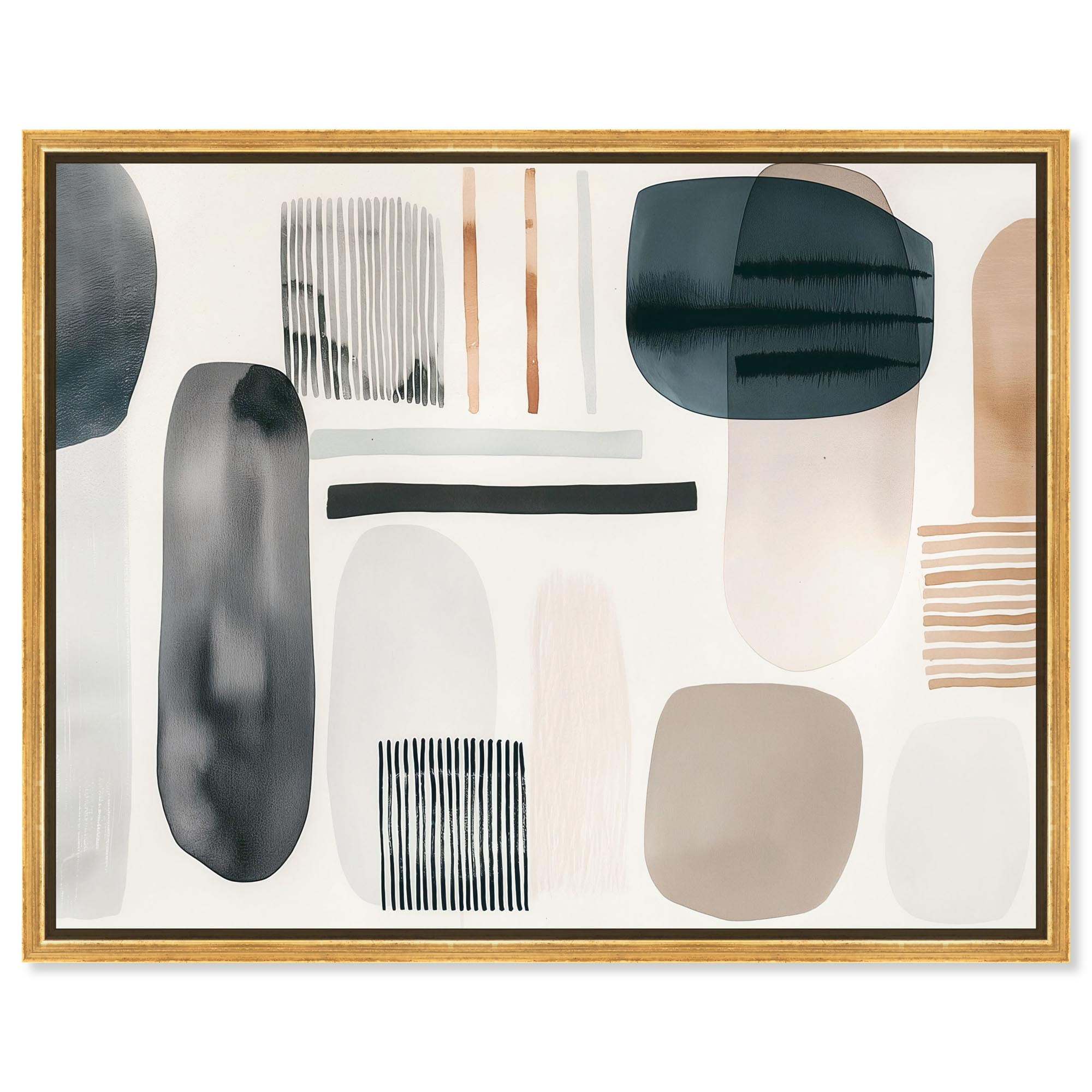 Art Remedy Midcentury Shape Art Canvas, 45" x 36", Gold Frame, Floating ...