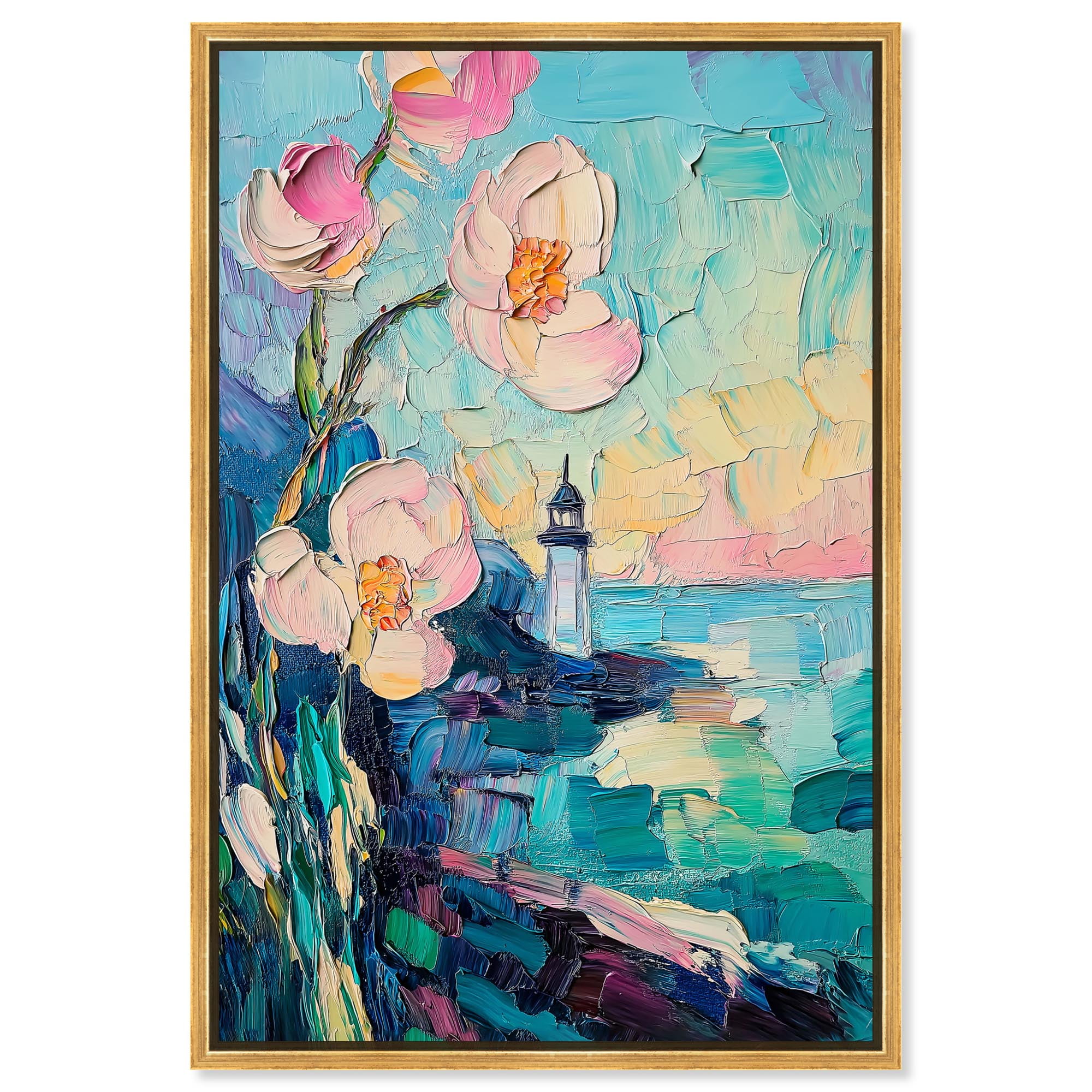 Art Remedy Modern Coastal Canvas, 24" x 36", Gold Frame, Ocean's Guide ...