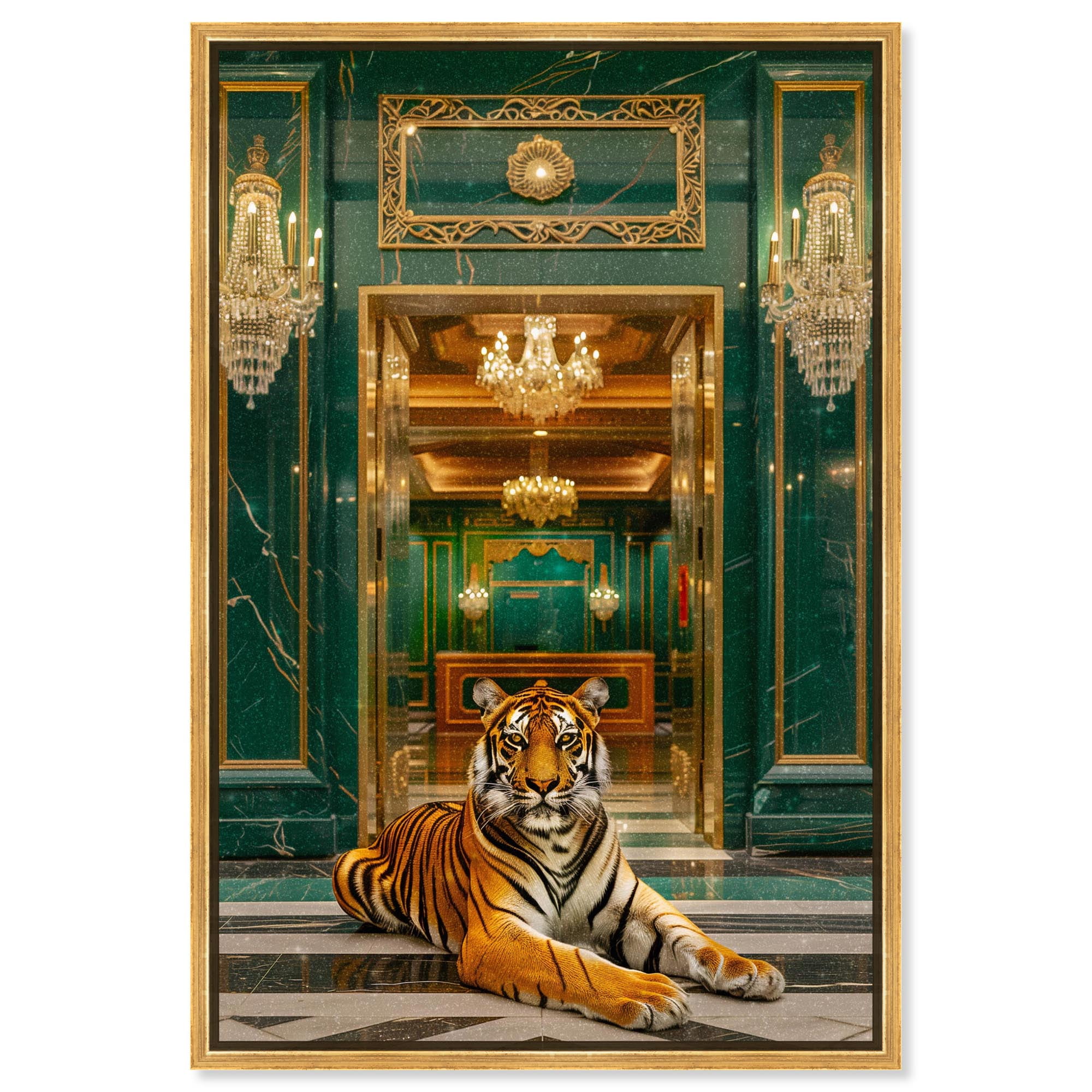 Art Remedy Modern Tiger Art Canvas, 16" x 24", Gold Frame, Tiger Lobby ...