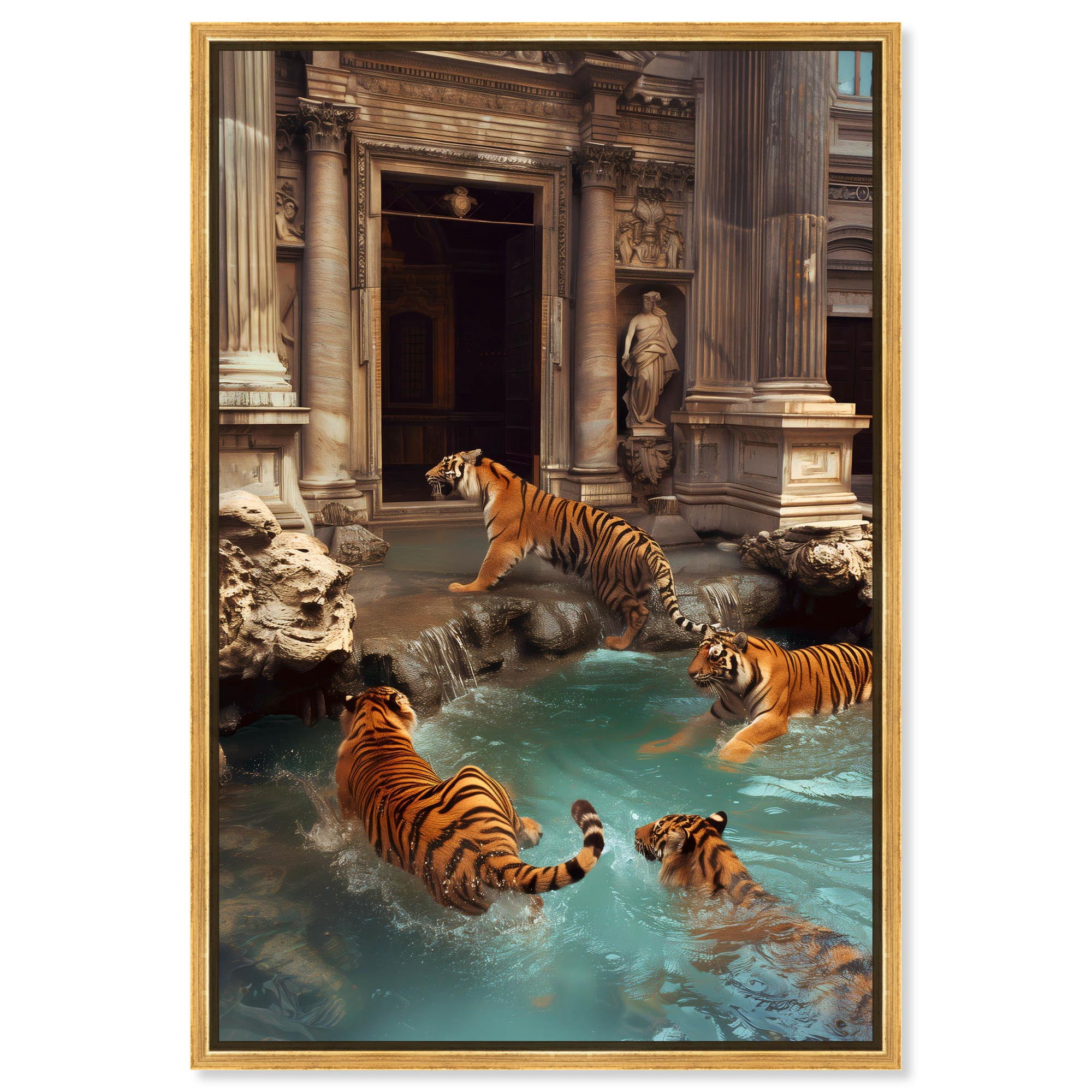 Art Remedy Modern Tiger Art Canvas, 16" x 24", Gold Frame, Tigers at ...