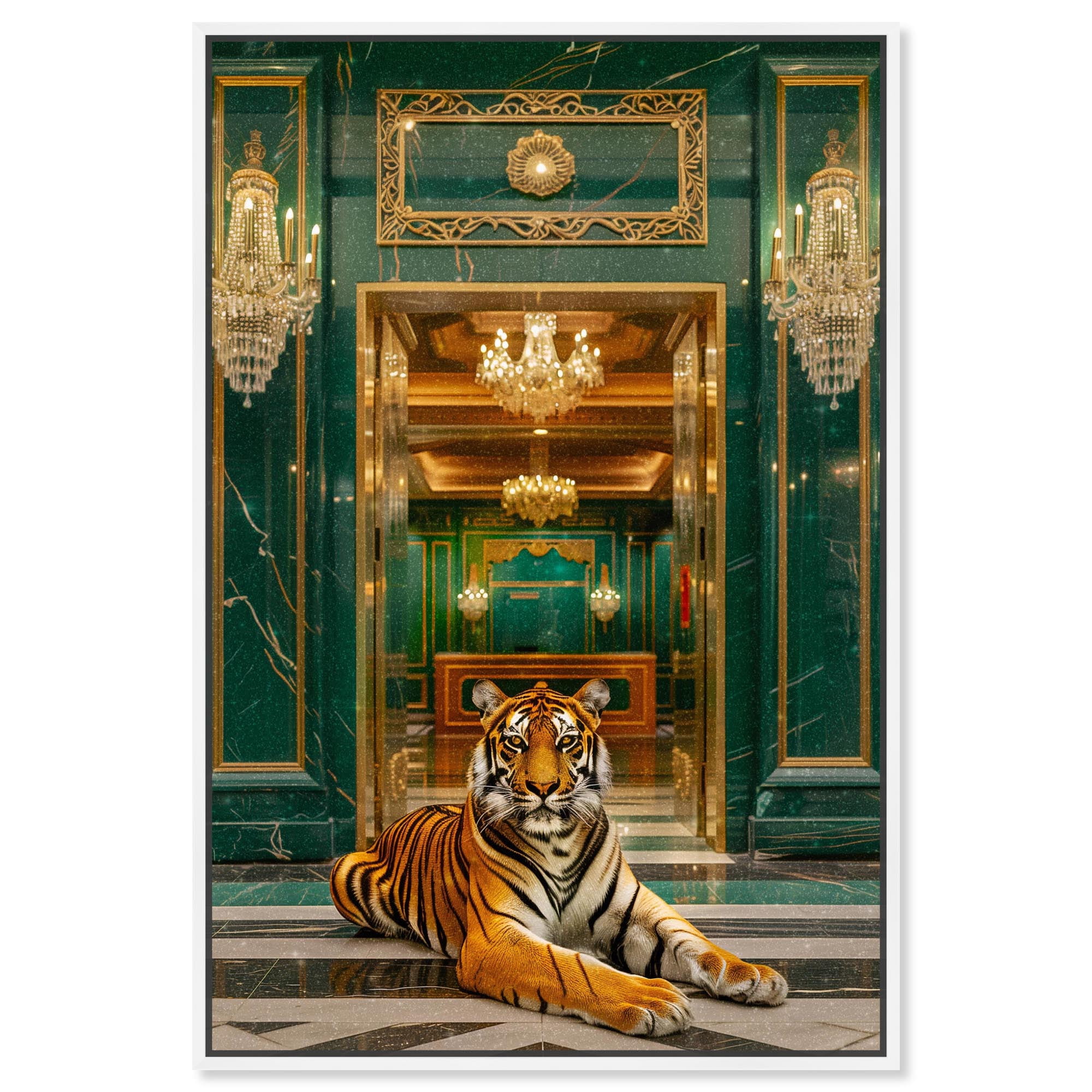Art Remedy Modern Tiger Art Canvas, 24" x 36", White Frame, Tiger Lobby ...