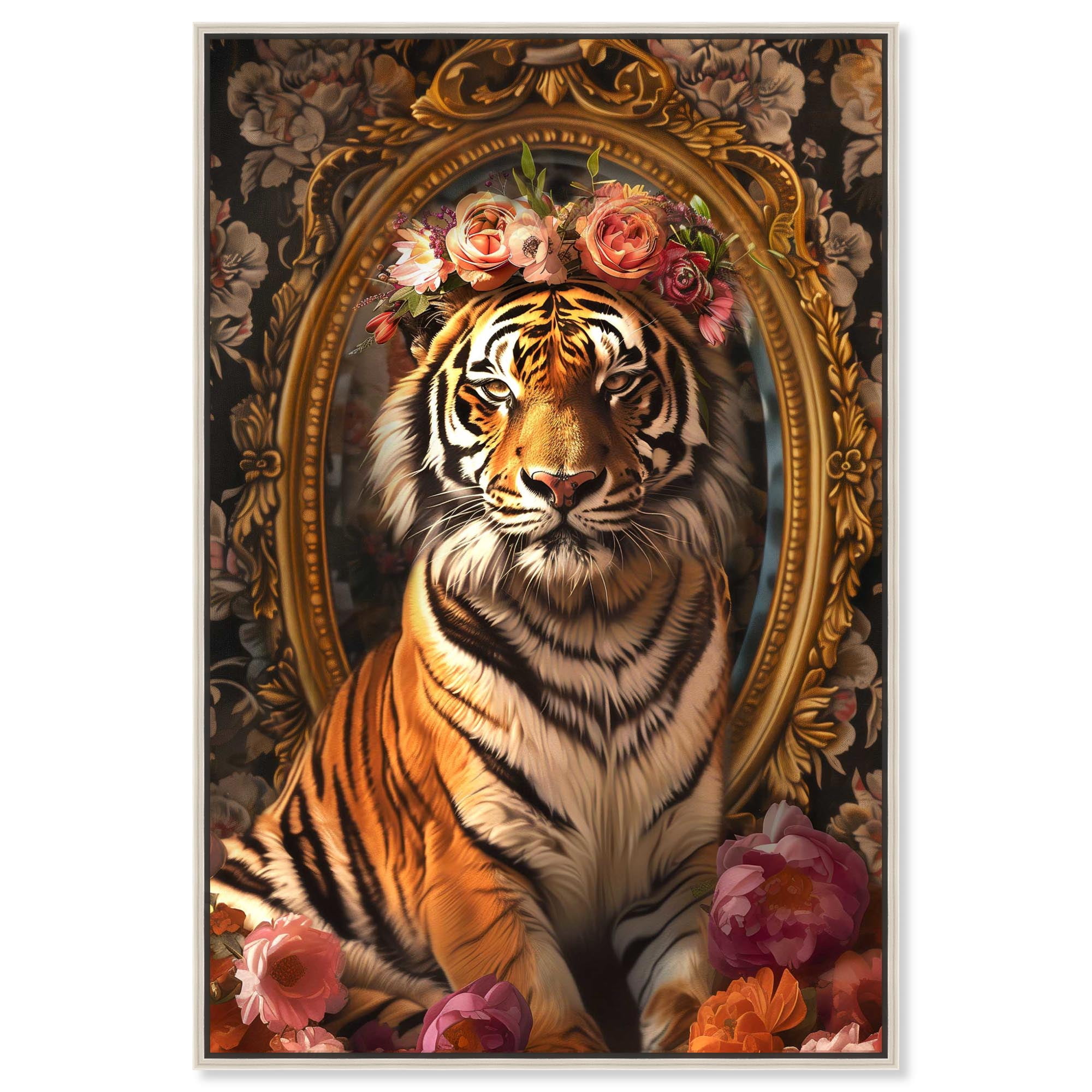 Art Remedy Modern Tiger Art Canvas, 30" x 45", Silver Frame, Ornate ...