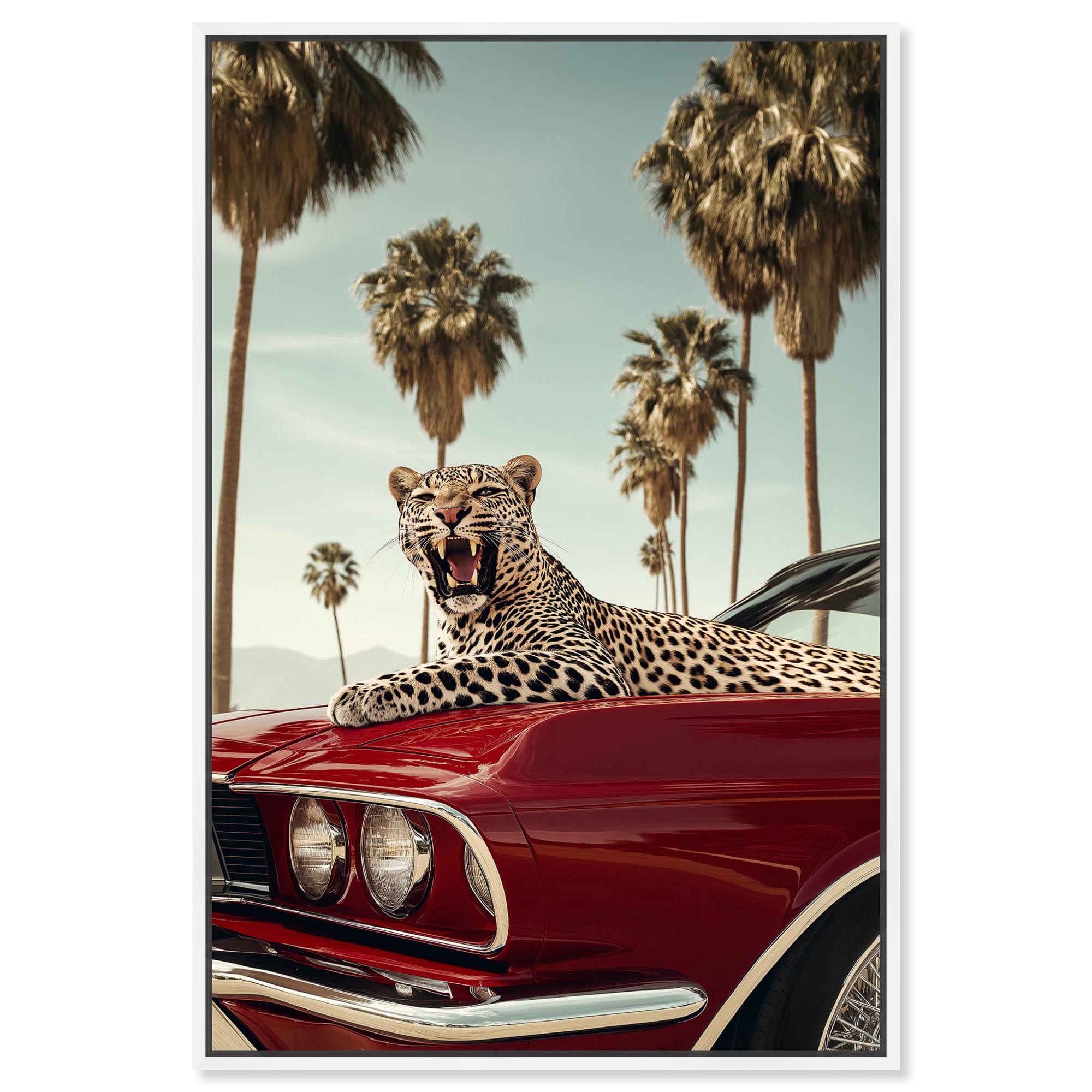 Art Remedy Modern Tiger Art Canvas, 30" x 45", White Frame, Roaring Red ...