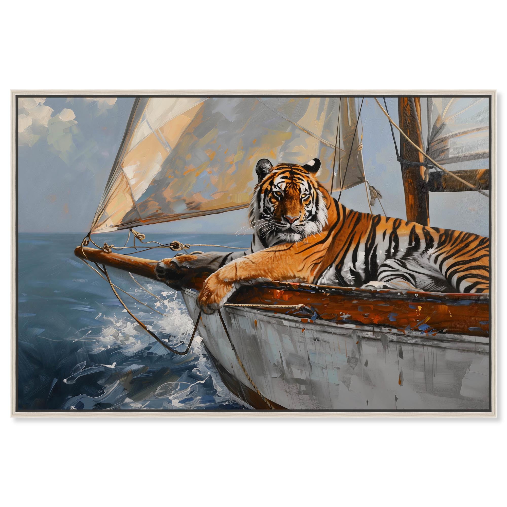 Art Remedy Modern Tiger Art Canvas, 36" x 24", Silver Frame, Tiger ...