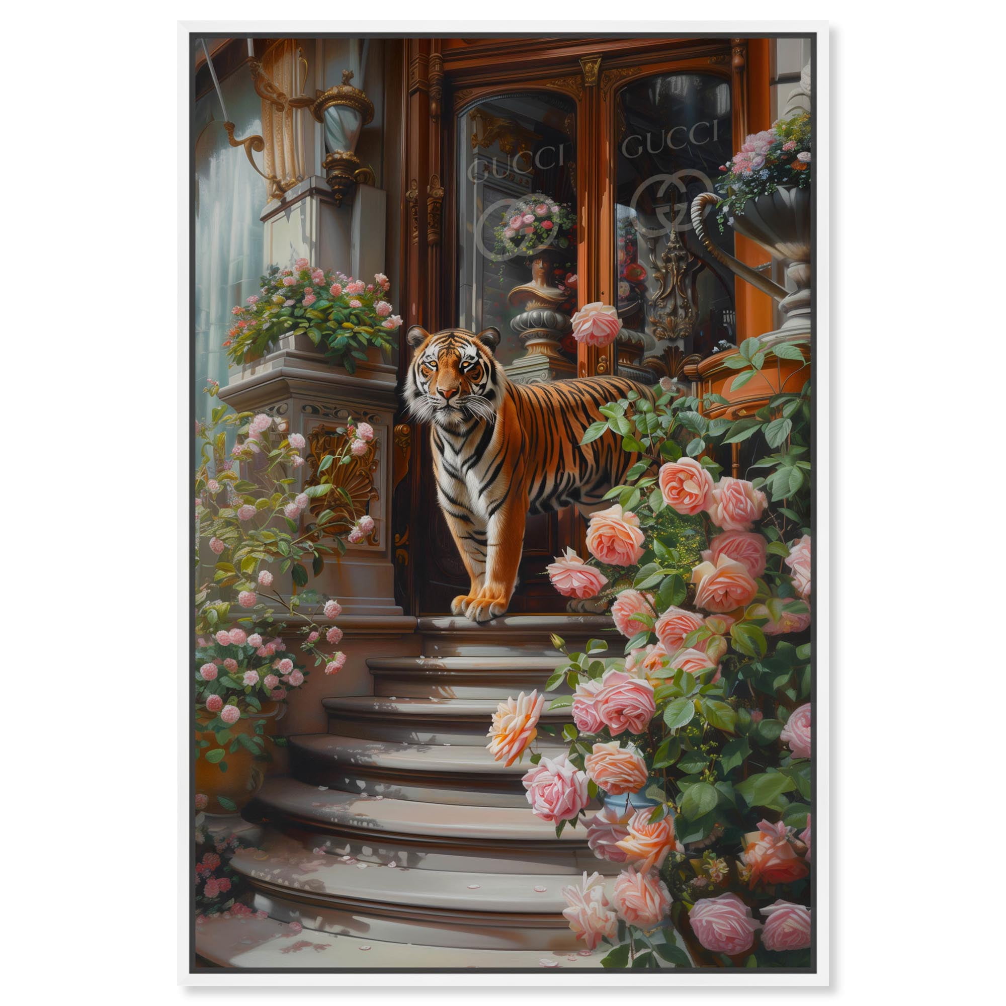 Art Remedy Modern Tiger Art Canvas, 36" x 54", White Frame, Tiger at ...