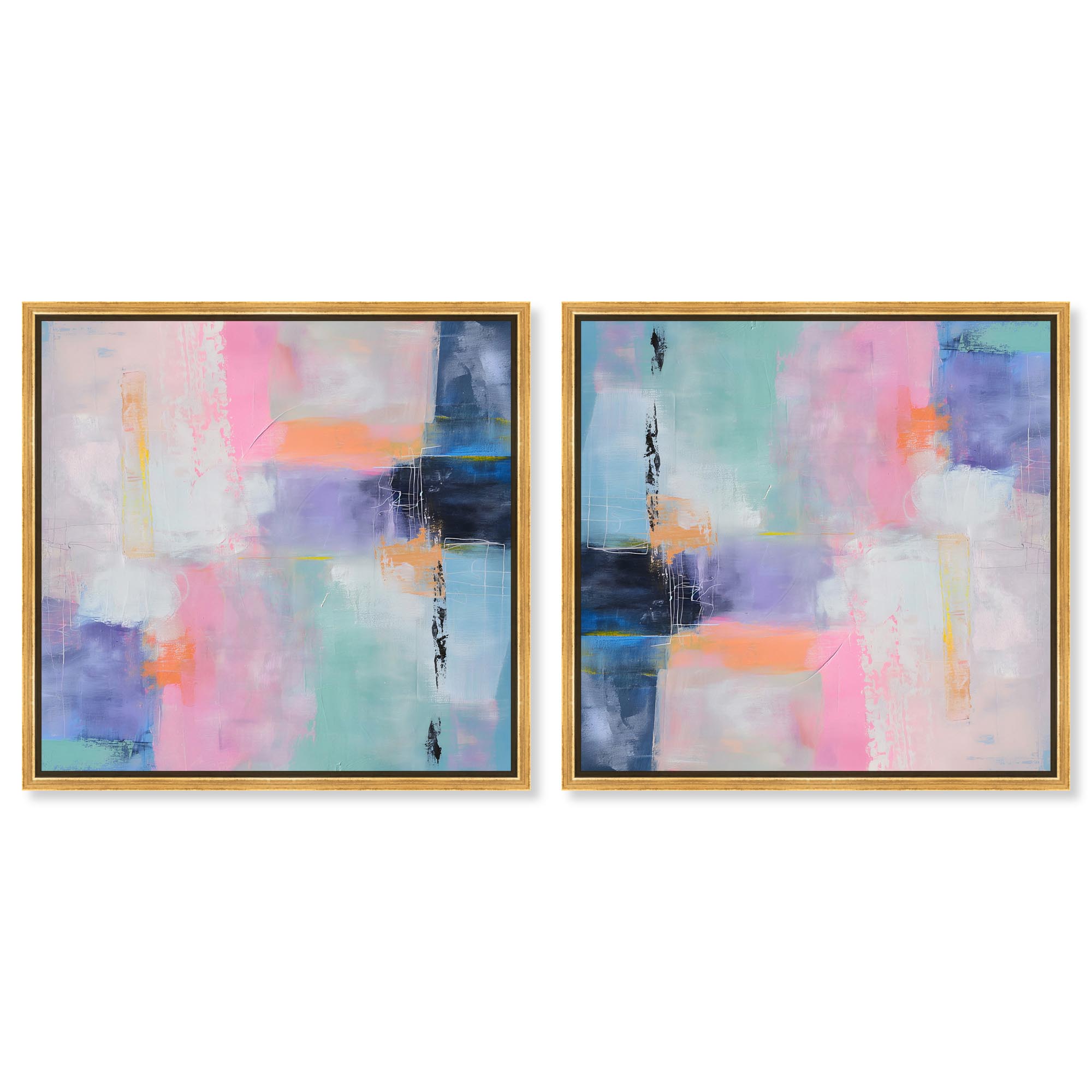 Art Remedy Saturaded Colors Art Canvas, 30" x 30", Gold Frame, Pastel ...