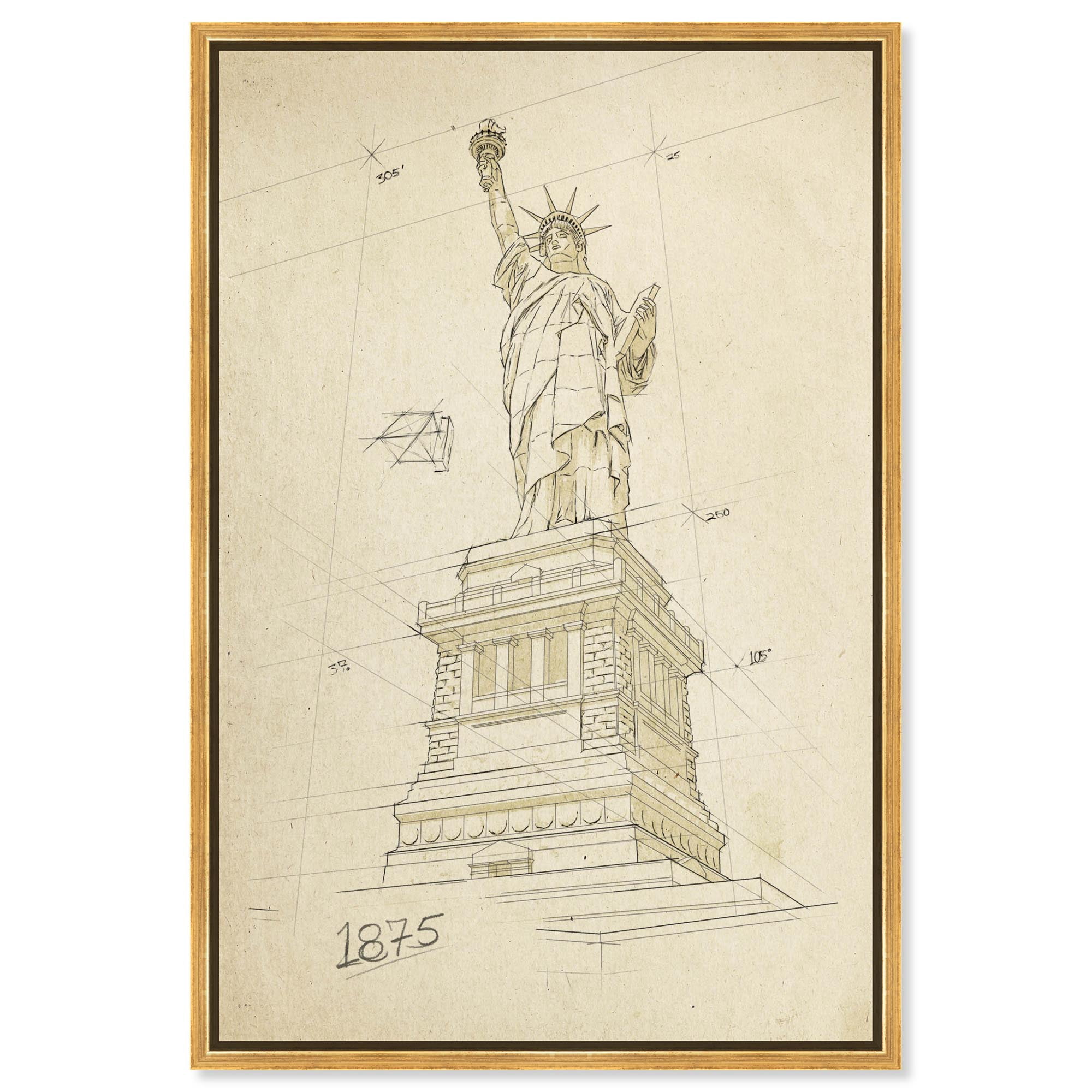 Art Remedy Vintage Posters Canvas, 30" x 45", Gold Frame, Statue of ...