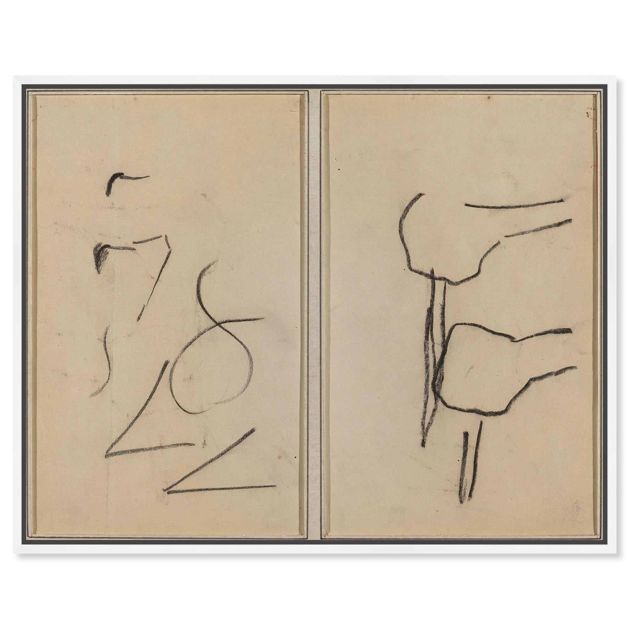 Art Remedy Vintage Sketches Canvas, 30" x 24", White Frame, Scribbles Two Shapes (verso), 1884 ...