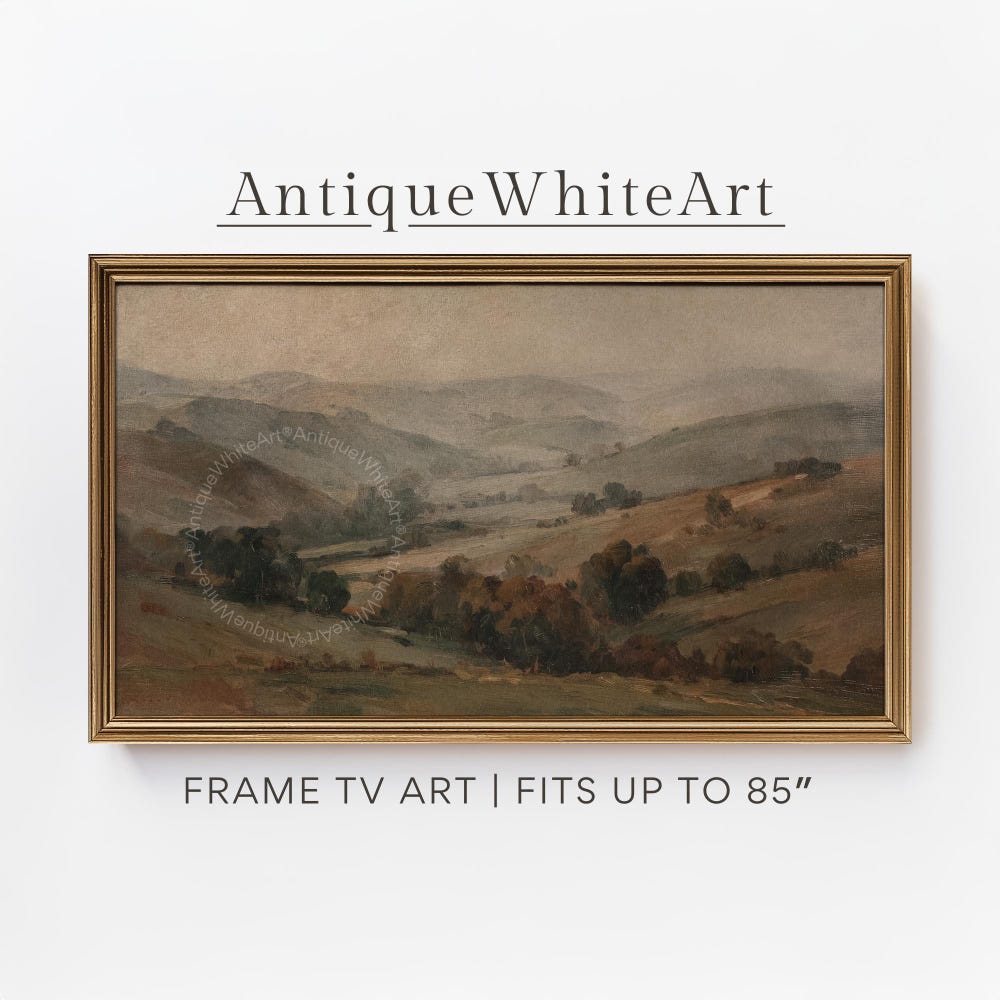 Art Rolling Hills Landscape Vintage Fall Painting Muted Earth Tones ...