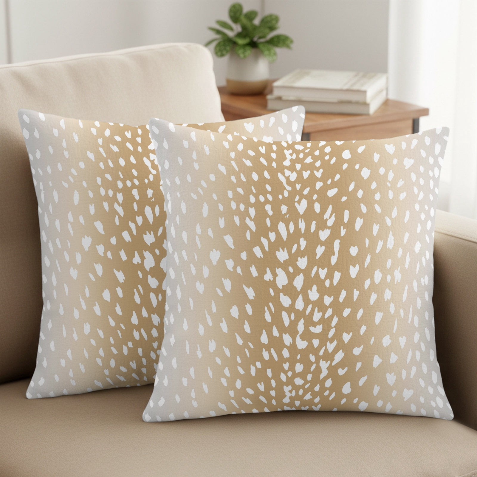 Art Sand Beige Pillow Covers Set of 2, Vintage White Polka Dots Khaki ...
