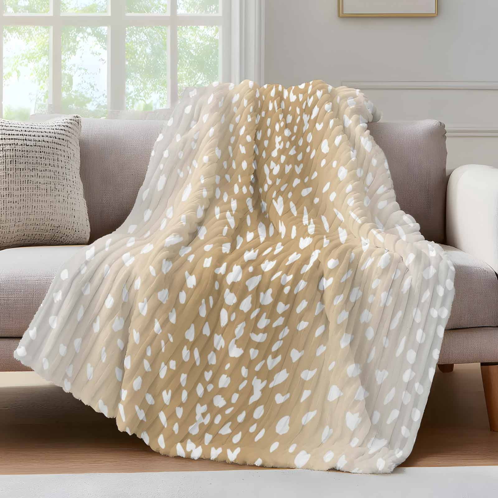 Art Sand Beige Throw Blanket for Couch Vintage White Polka Dots Khaki ...