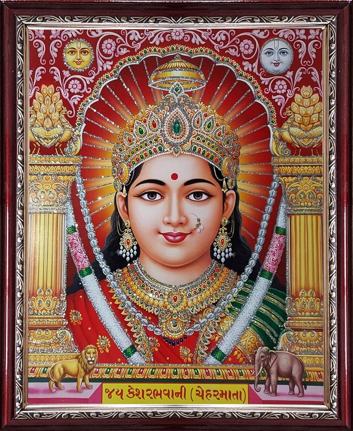 Art Shree Kesharbhavani Chehar Mataji Photo frame Zari Shining Print ...