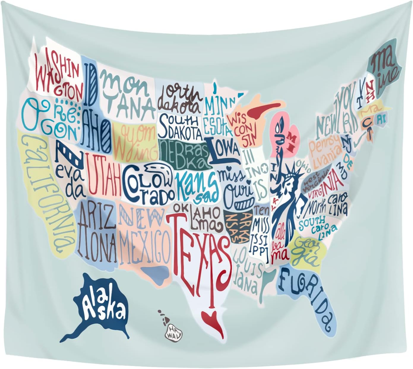 Art Silhouette Of The Map Of USA Tapestry Wall Hanging With Hand ...