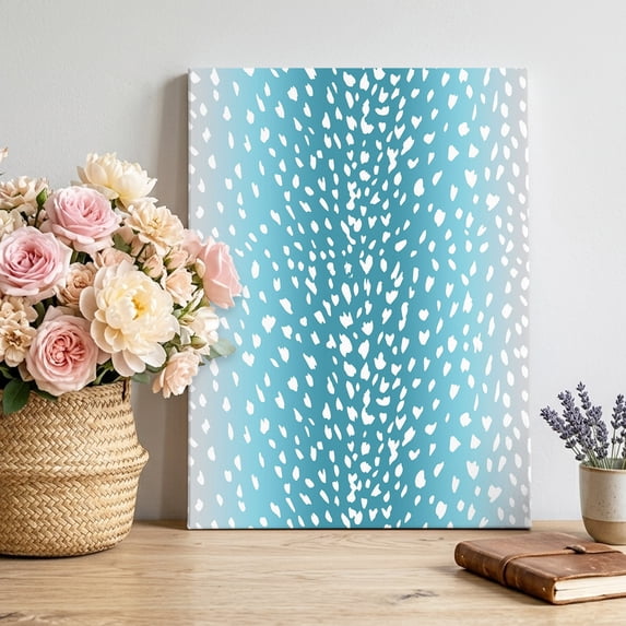 Art Sky Blue Canvas Wall Art for Living Room, Vintage White Polka Dots ...