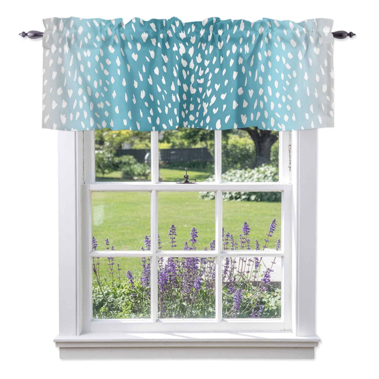 Art Sky Blue Valances for Windows, Vintage White Polka Dots Blue Ombre ...