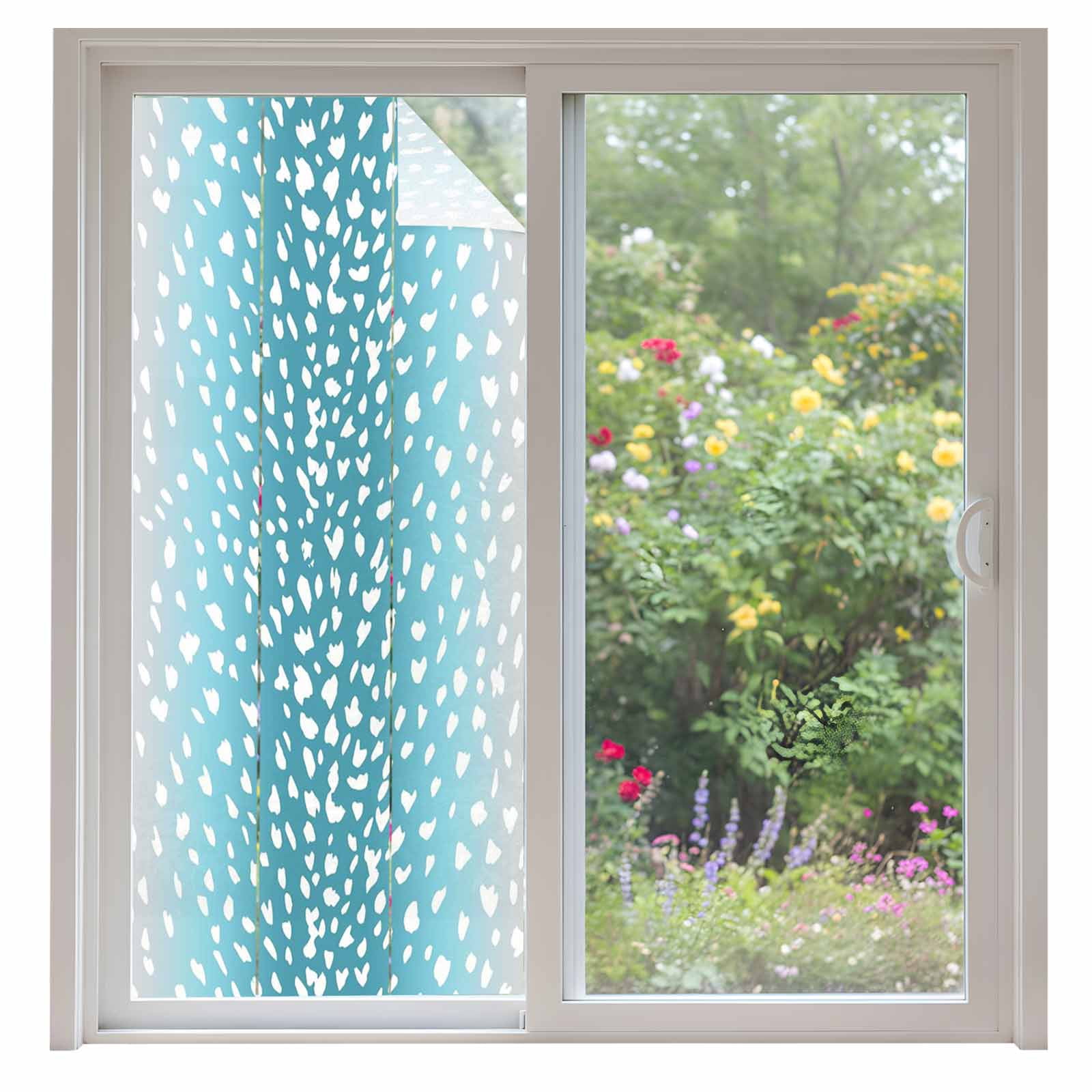 Art Sky Blue Window Privacy Film, Vintage White Polka Dots Blue Ombre ...