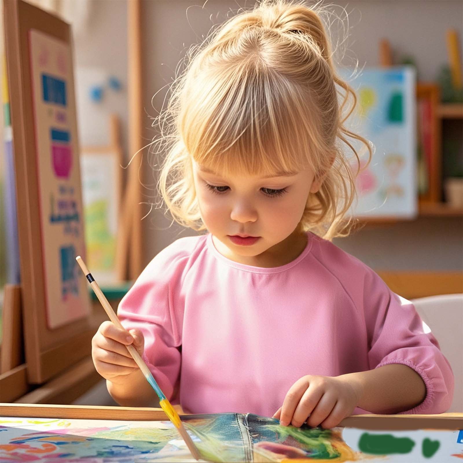 Art Smock Painting Apron Long Sleeve Pink Smock With One Pocket Toddler ...