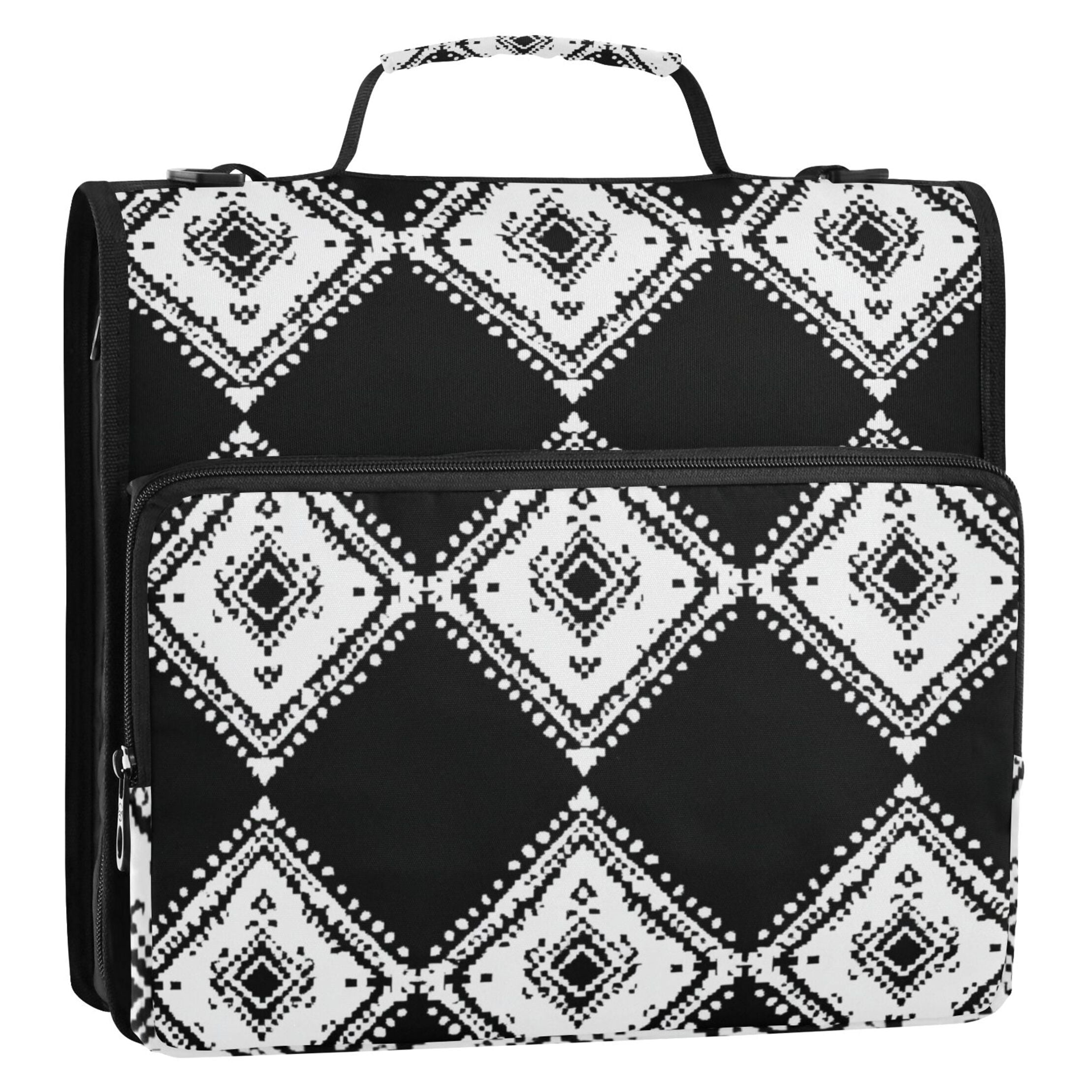 Art Squares in White Black Binder Bag with Shoulder Strap 3 Ring Zipper ...